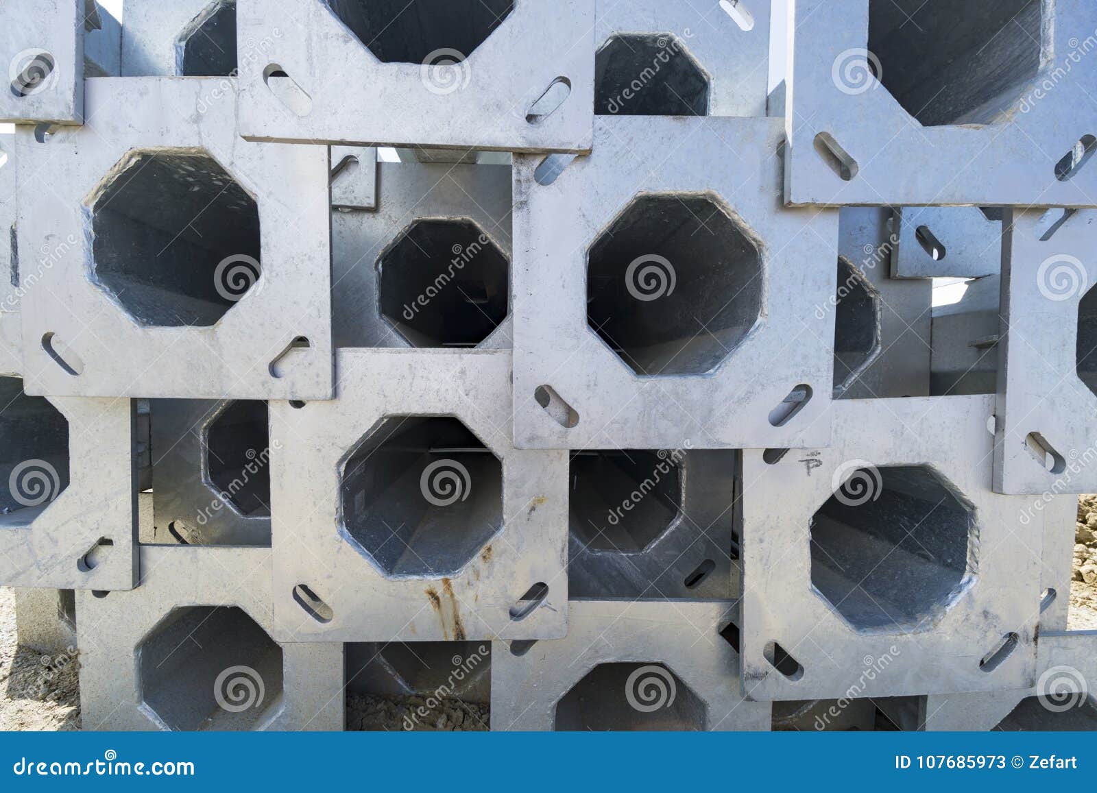 Metal Pipes Base on Construction Site Stock Image - Image of equipment ...