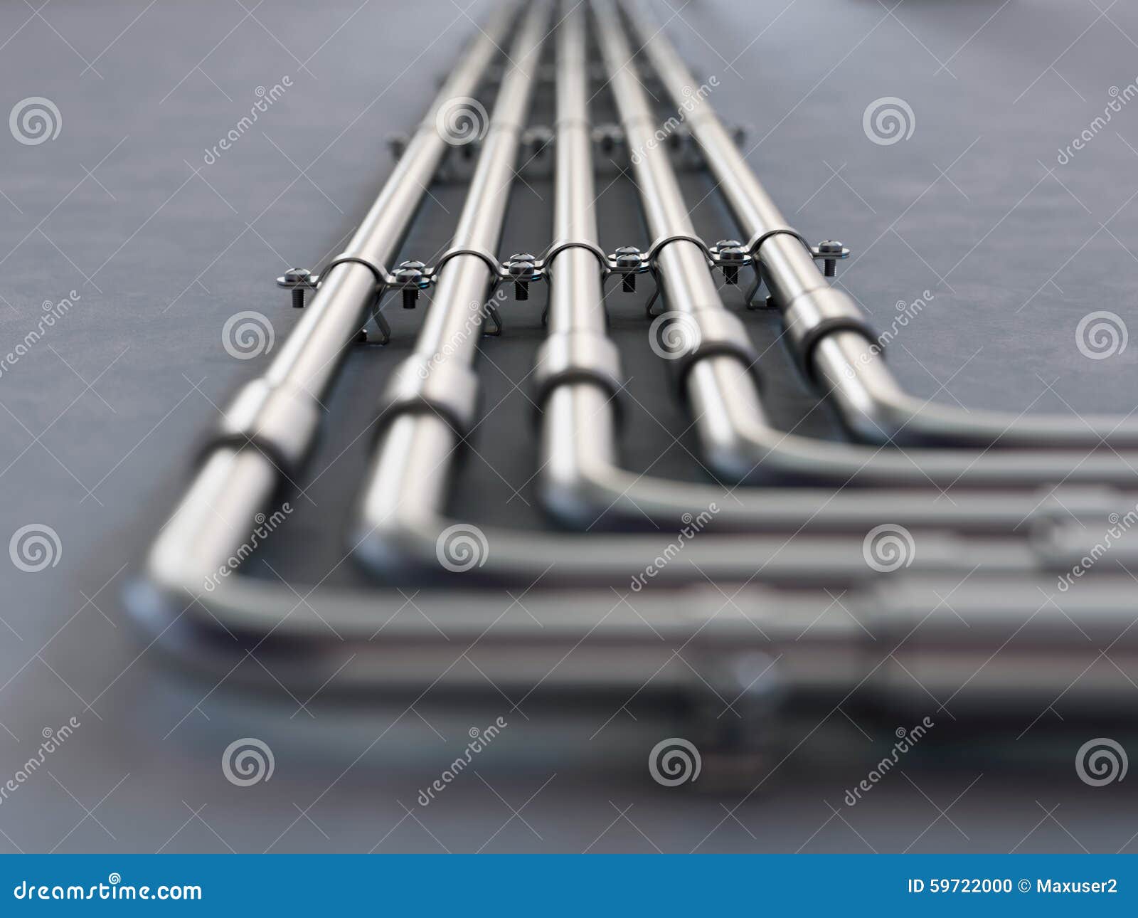 Metal Pipes Mounted on a Wall Stock Photo - Image of assembly ...