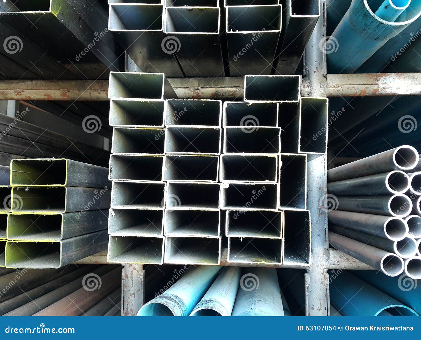 Metal Pipes and Pvc Pipes Stack on Shelf Stock Photo - Image of ...