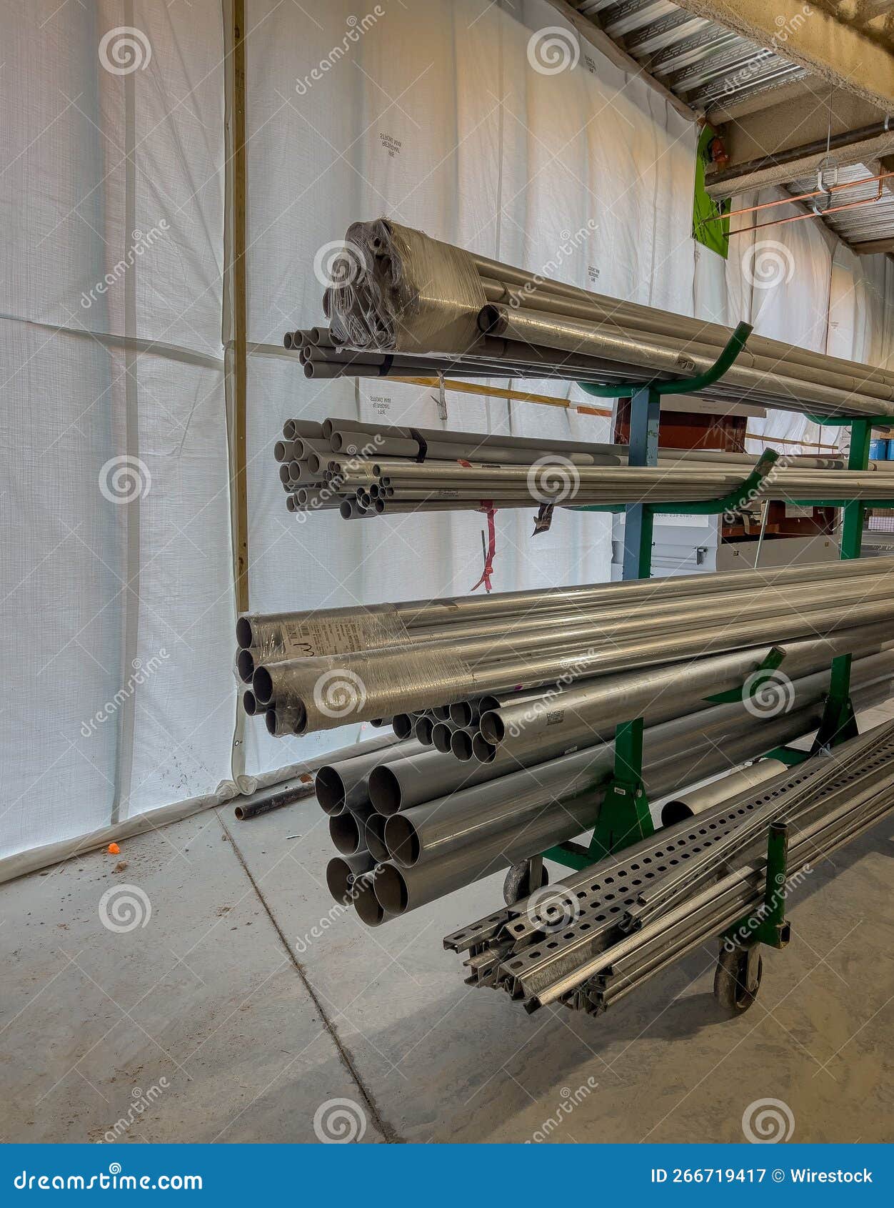 Metal Pipes on a Rack at a Construction Site Stock Image - Image of ...