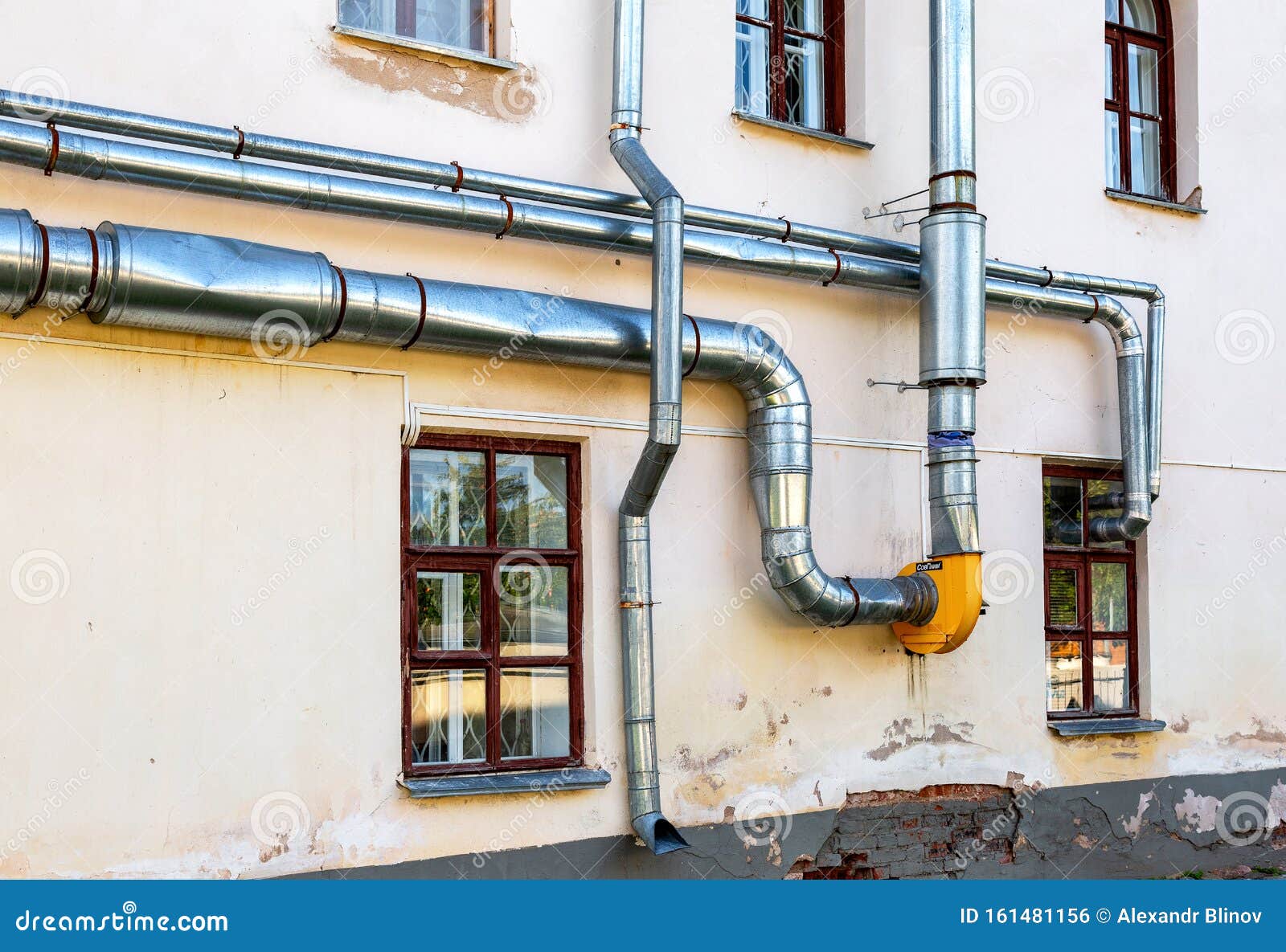 Metal Pipes Mounted on the Wall Stock Photo - Image of global, outside ...