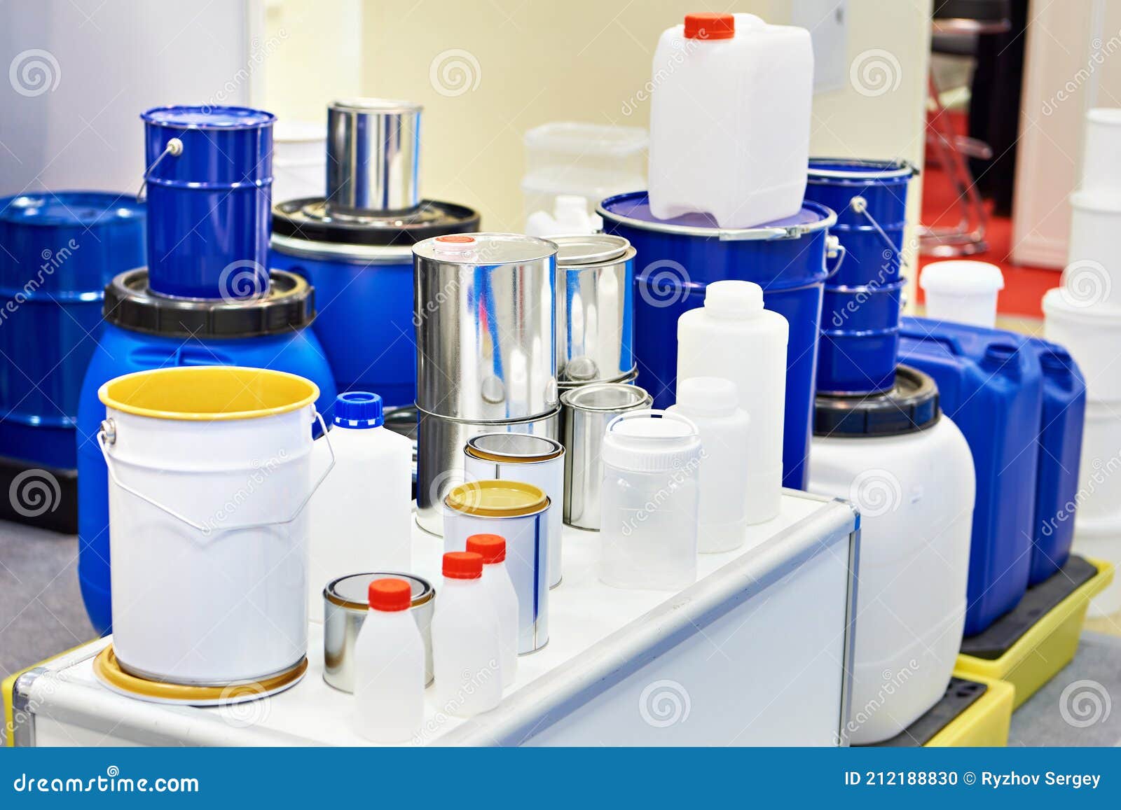 Metal and Plastic Containers for Paint Stock Photo - Image of design ...