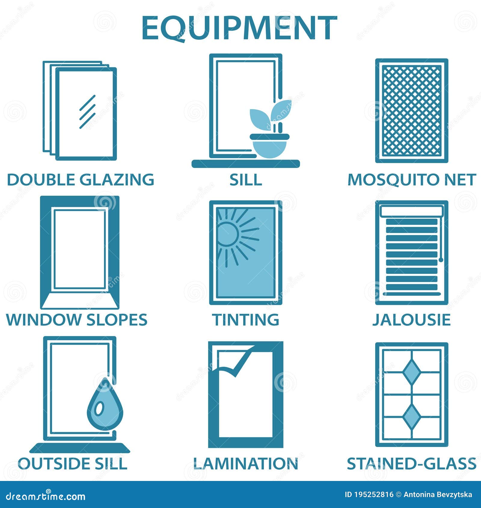 Metal and Plastic Windows Equipment Line Icon Set Stock Vector ...