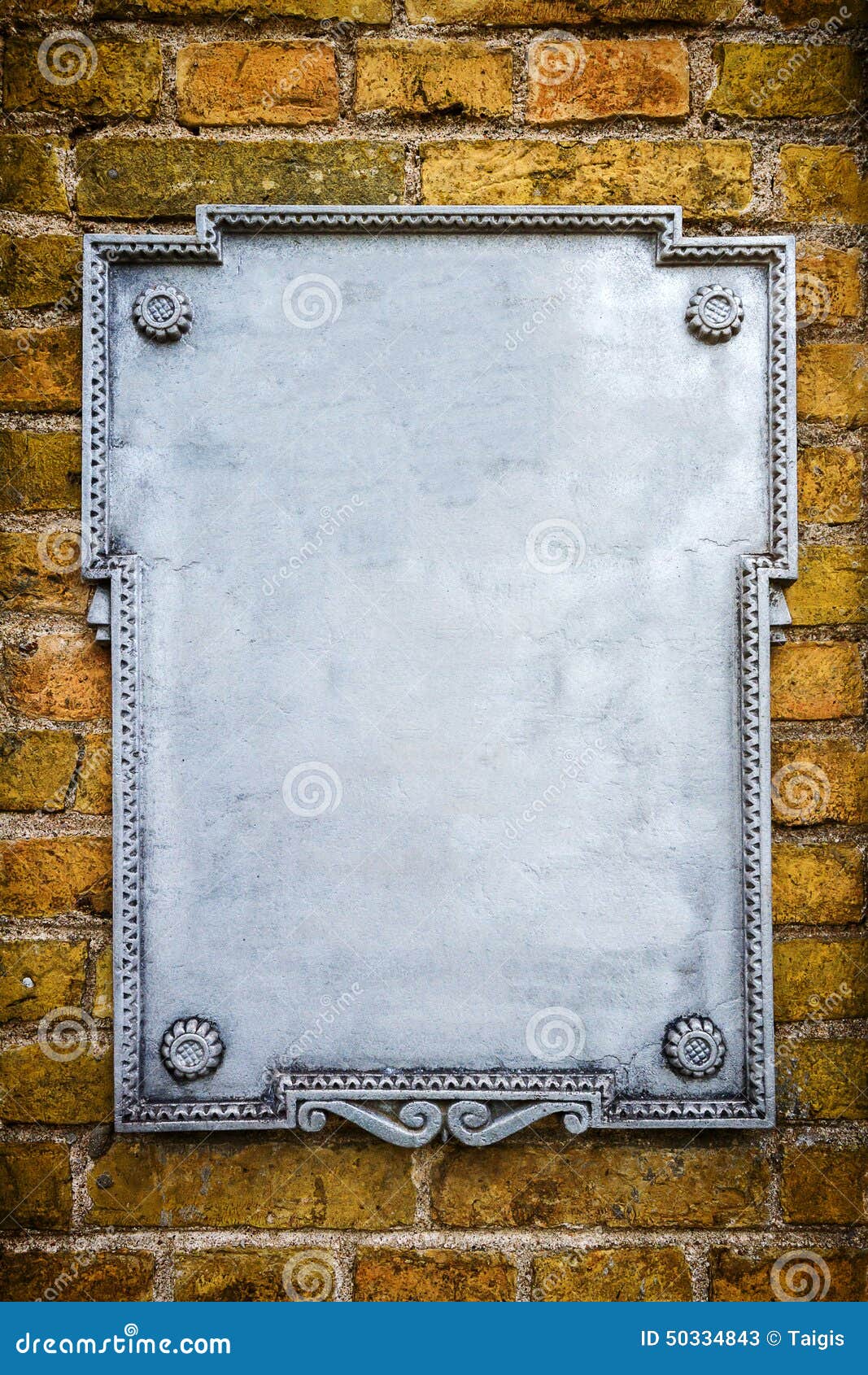 Metal plate on brick wall stock image. Image of plate - 50334843