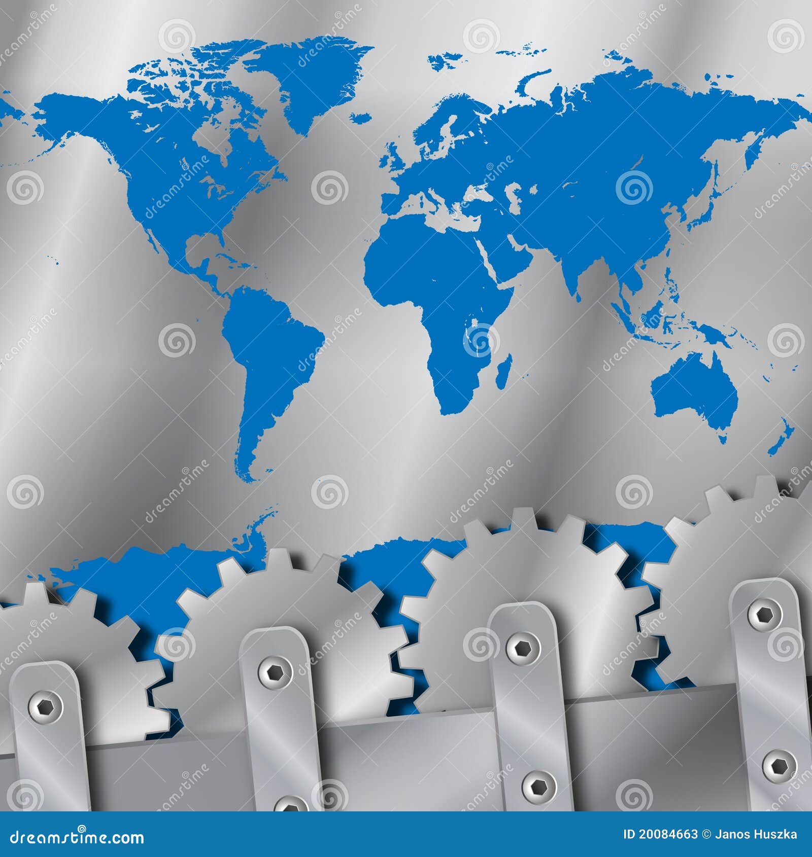 Metal Plate And Gears World Map Stock Vector - Illustration of ...