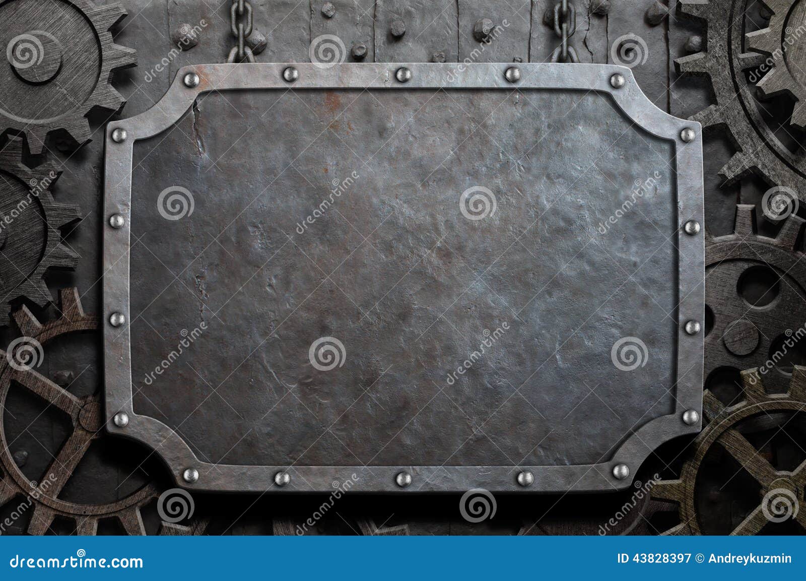 Metal Plate Hanging on Chains Over Medieval Gears Stock Image - Image ...