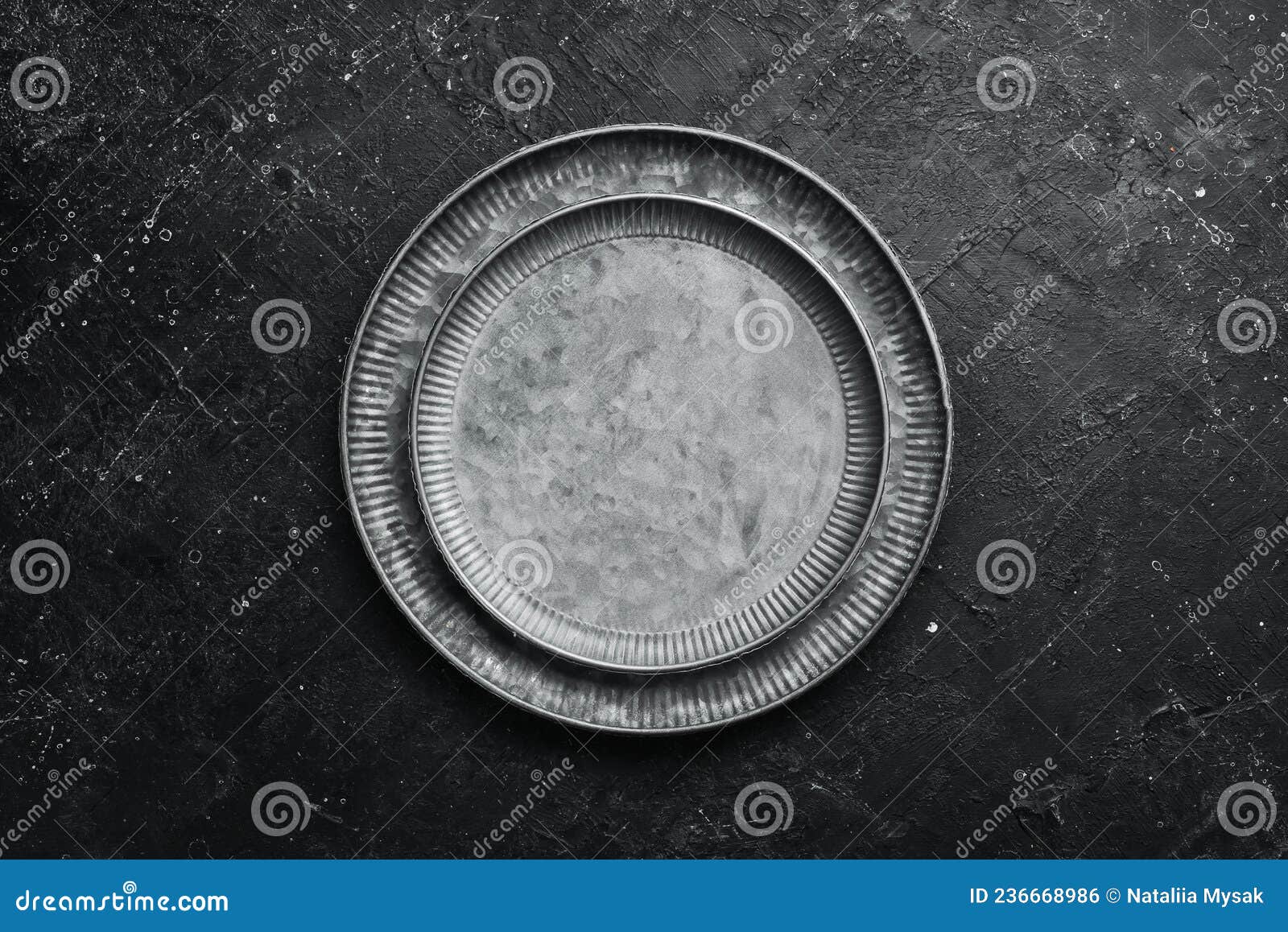 Metal Plate. Old Metal Kitchen Tray. Top View Stock Photo - Image of ...