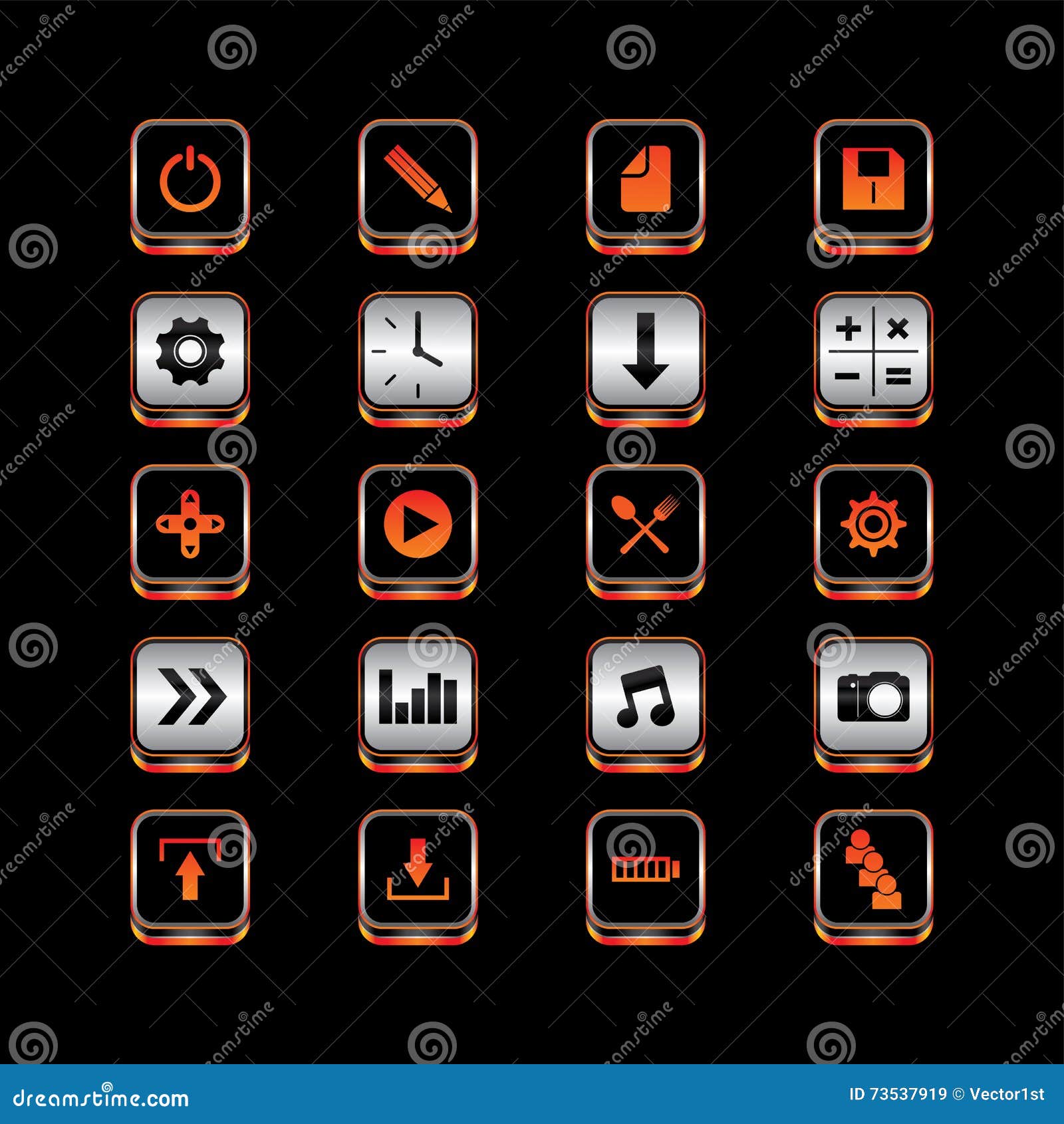 Metal Plate Theme Icon Button Set Stock Vector - Illustration of click ...