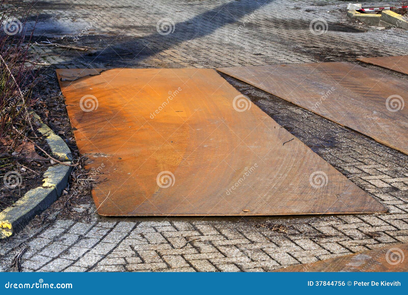Metal plates on the Road stock photo. Image of curb, road - 37844756