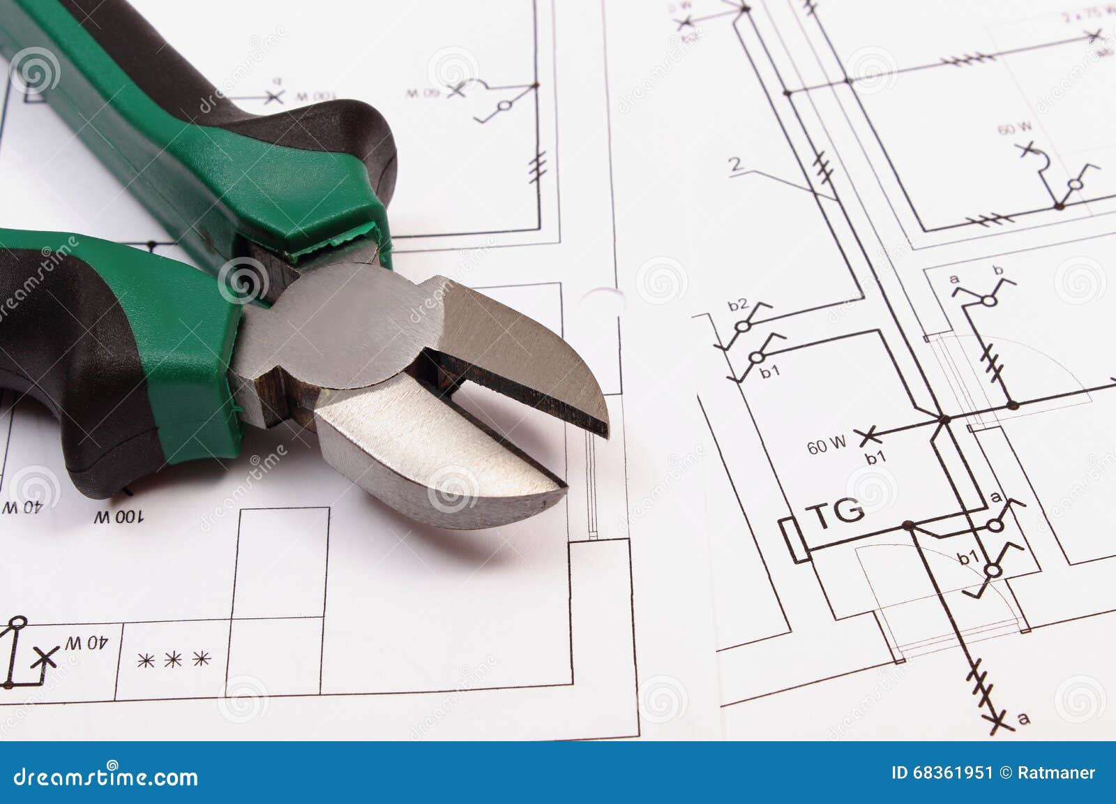 Metal Pliers on Electrical Construction Drawing of House Stock Image ...