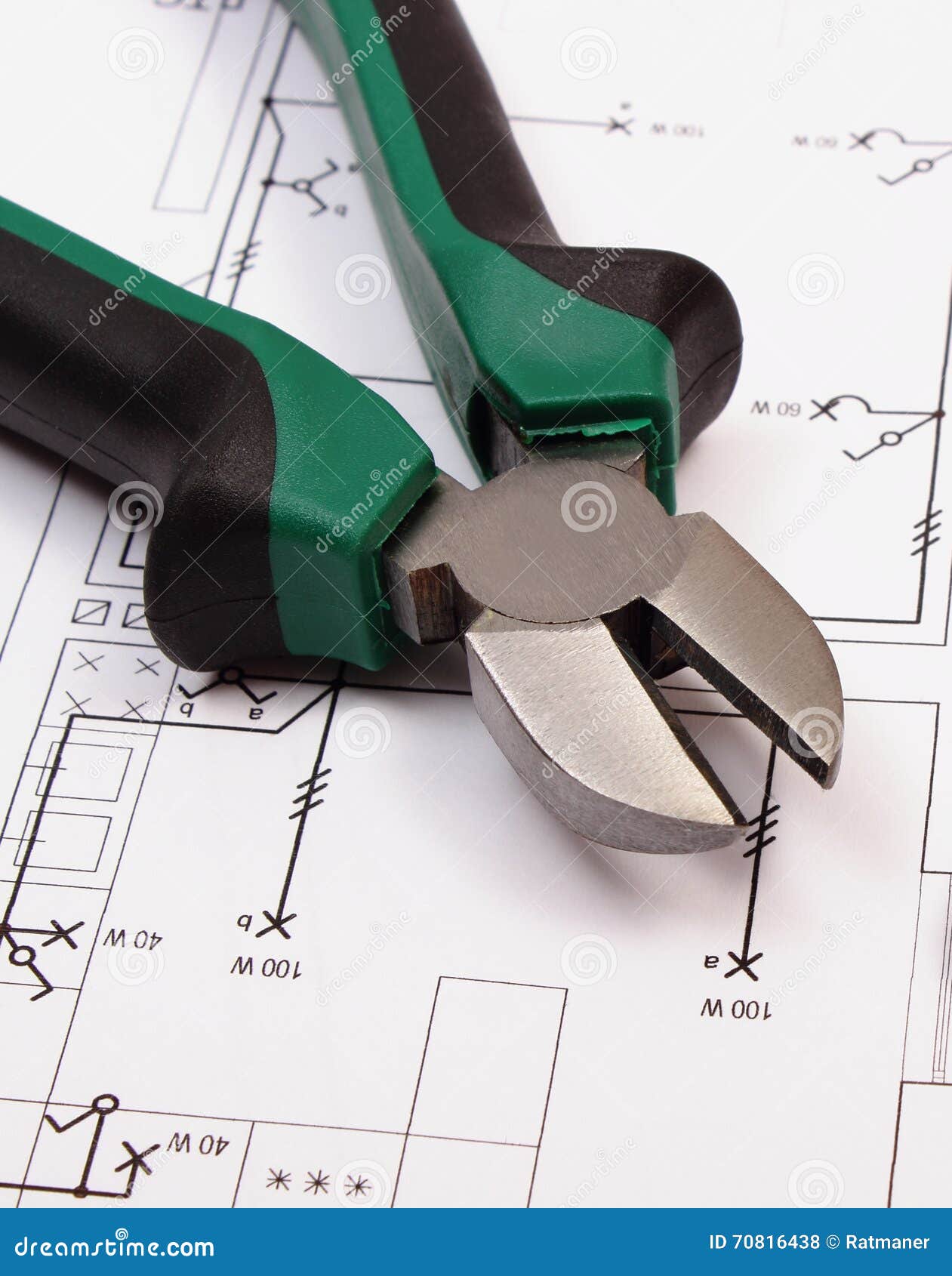 Metal Pliers on Electrical Construction Drawing of House Stock Photo ...