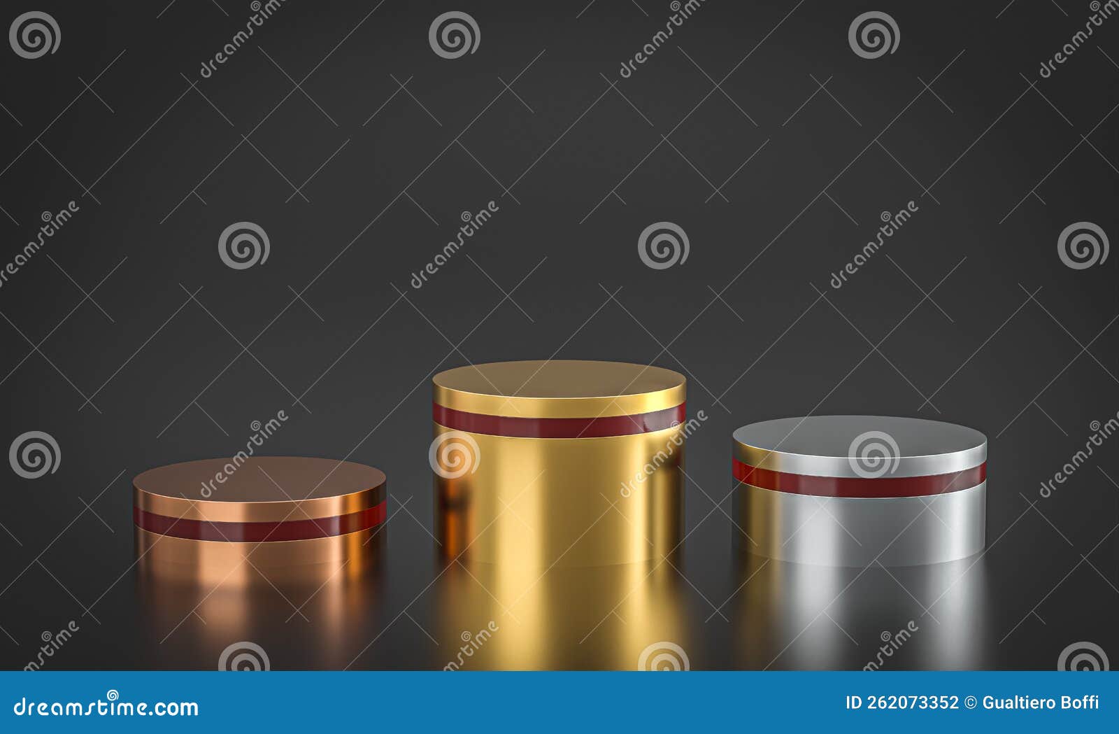Metal Podiums with Red Line on Dark Background Stock Illustration ...