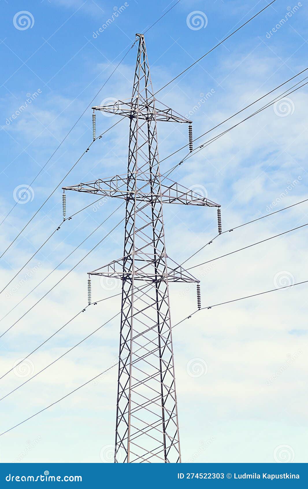 Metal Pole of an Overhead Power Line Vertically Against the Sky. Stock ...
