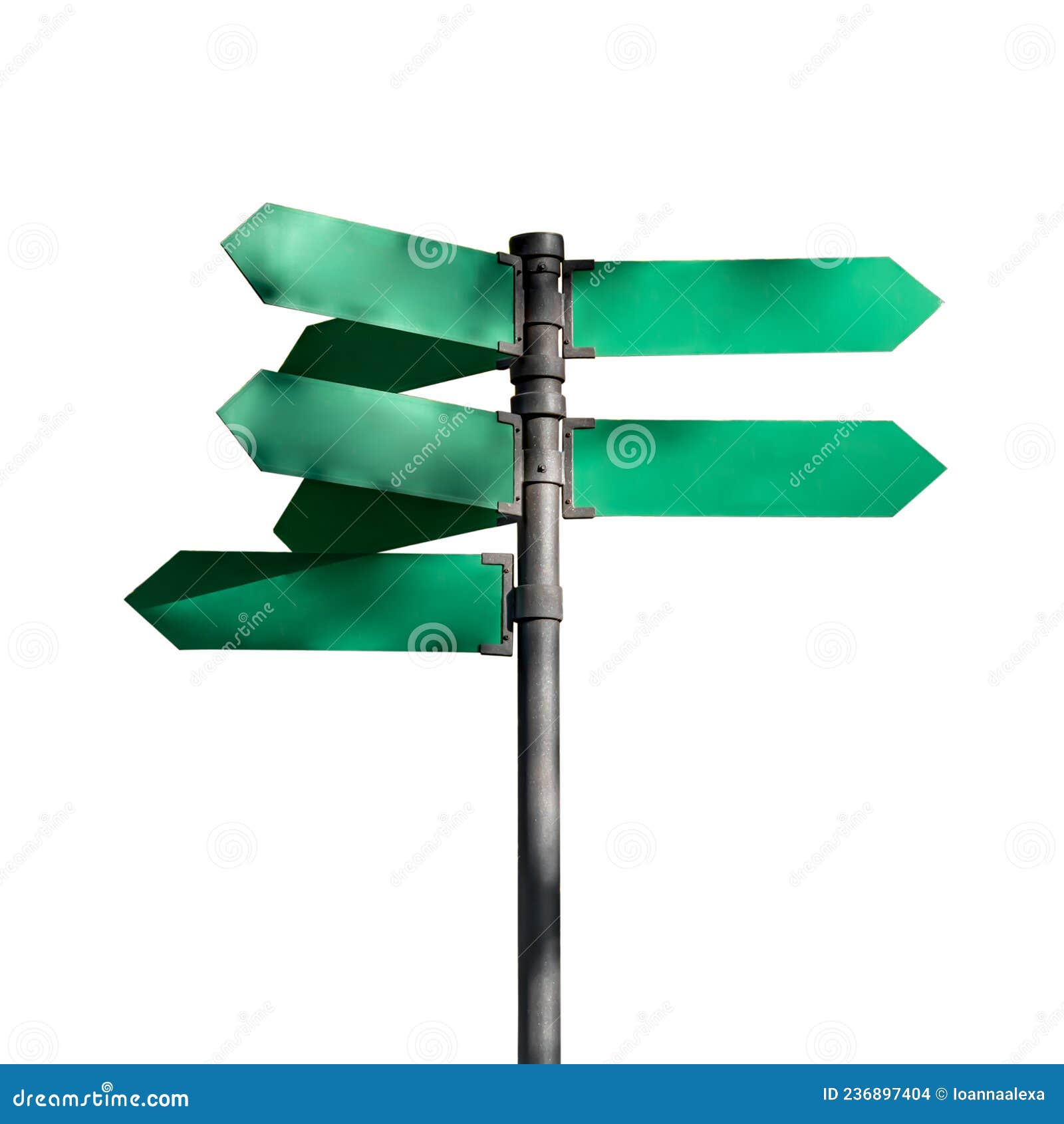 Metal Pole with Seven Green Arrow Pointers Isolated on White Stock ...