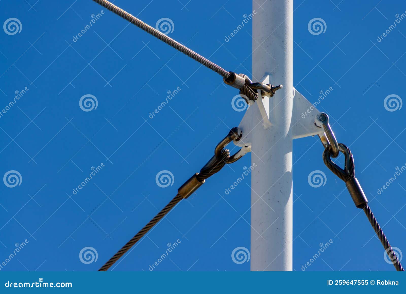 Metal Pole with Three Steel Cables Attached for Stability Stock Image ...