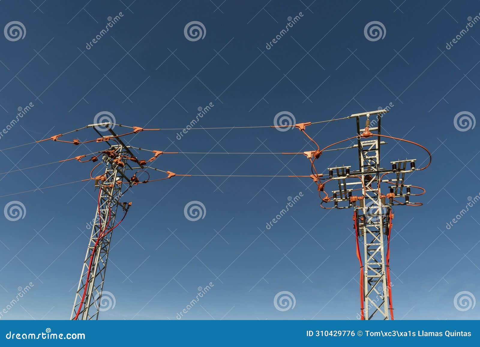 Metal Poles with Red High Voltage Cables Stock Photo - Image of ...