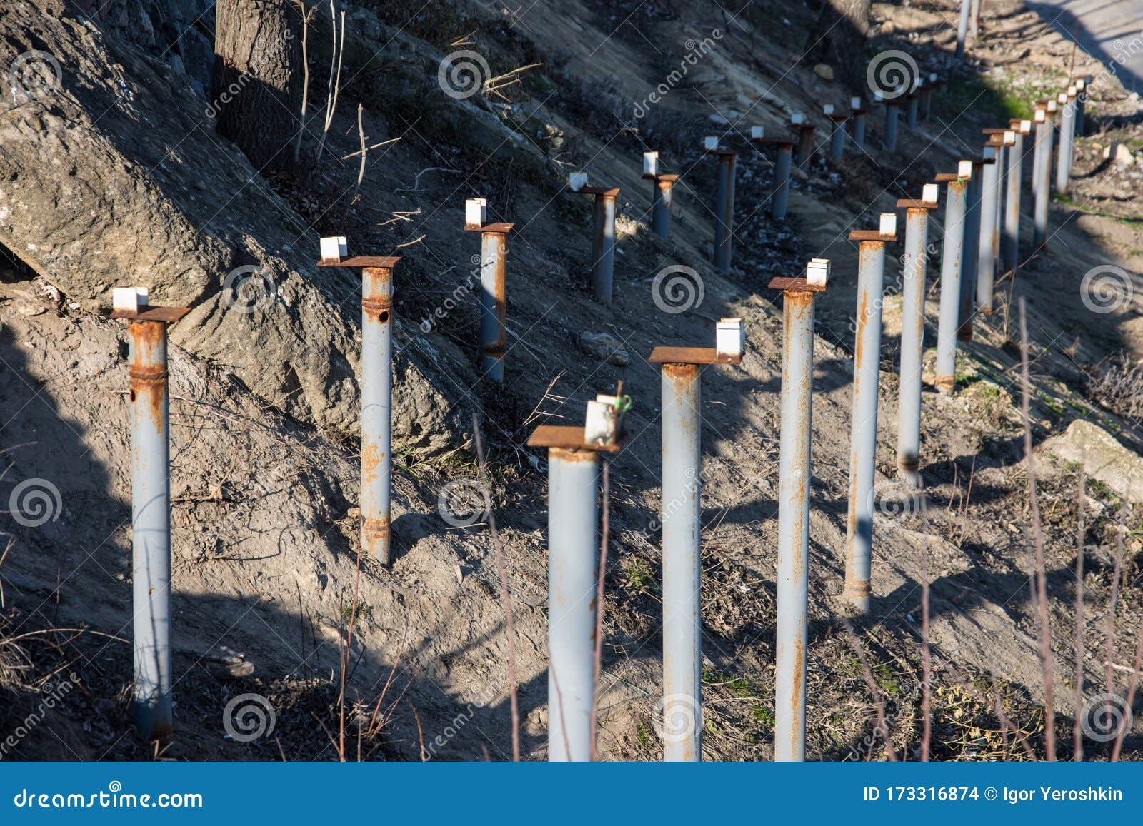 Metal Poles for Steps. Sea Shore Stock Photo - Image of celebration ...