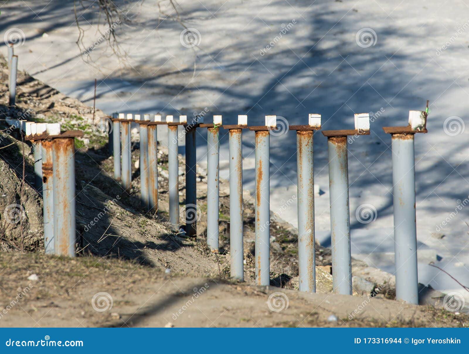 Metal Poles for Steps. Sea Shore Stock Photo - Image of metal, barrier ...