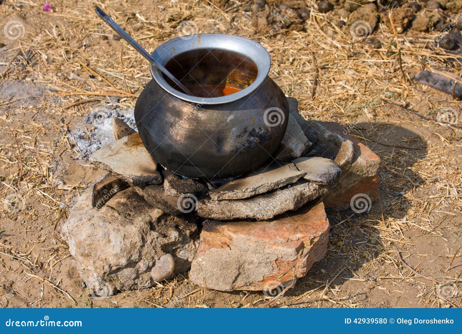 Metal Pot with Food on Fire, India Stock Photo - Image of earthenware ...