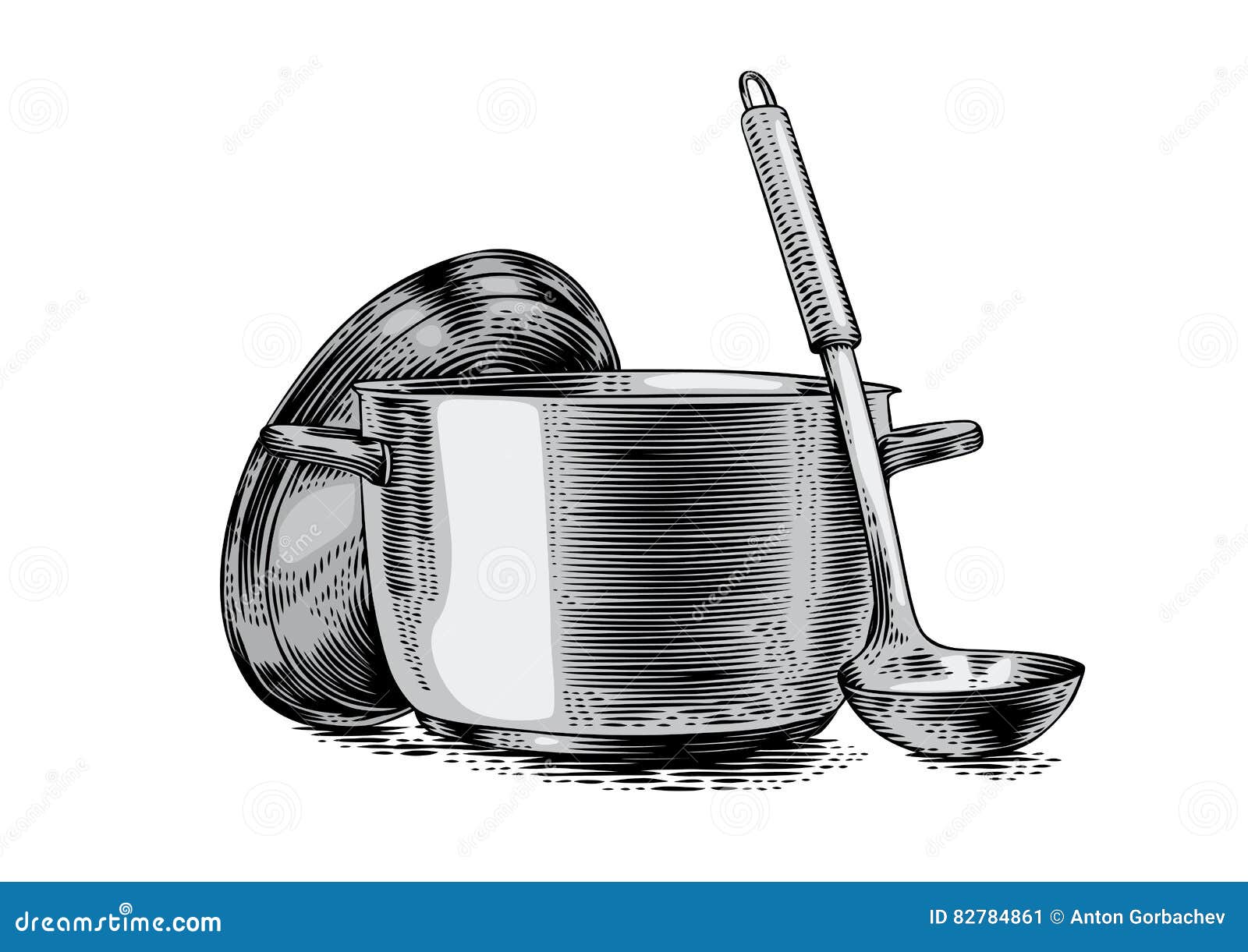 Metal Pot with Lid and Ladle Stock Illustration - Illustration of ...