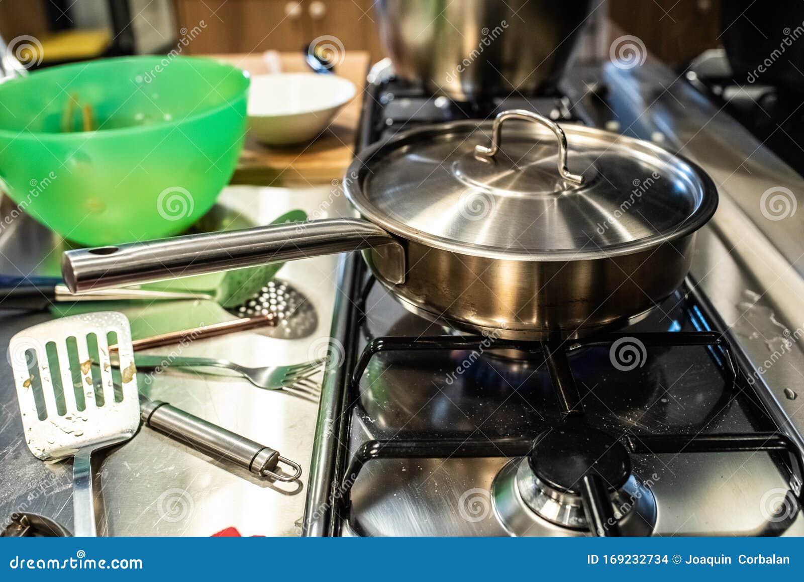Metal Pot in a Restaurant Kitchen Stock Photo - Image of kitchenware ...