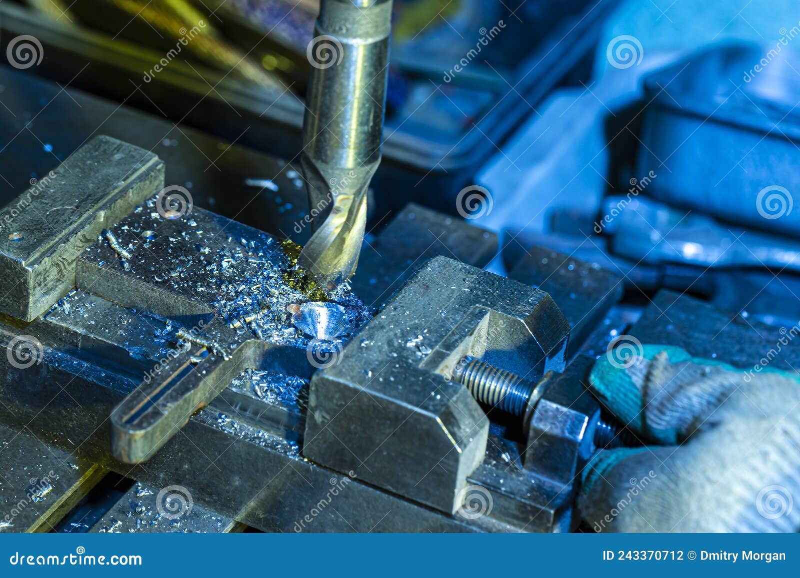 Metal Processing Concepts. Professional Fitter Man Using Metal Drilling ...