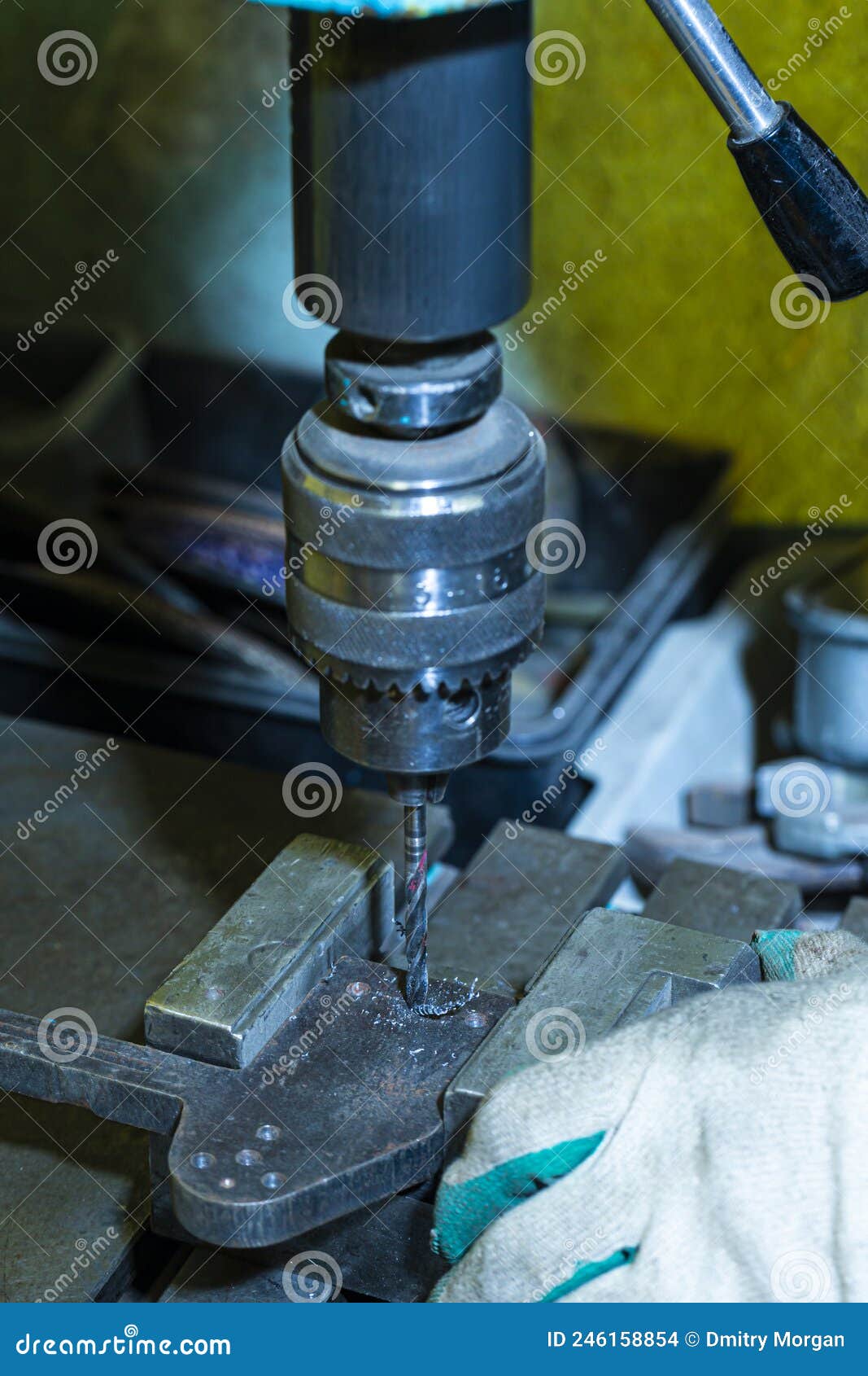Metal Processing Concepts. Professional Fitter Man Using Metal Drilling ...