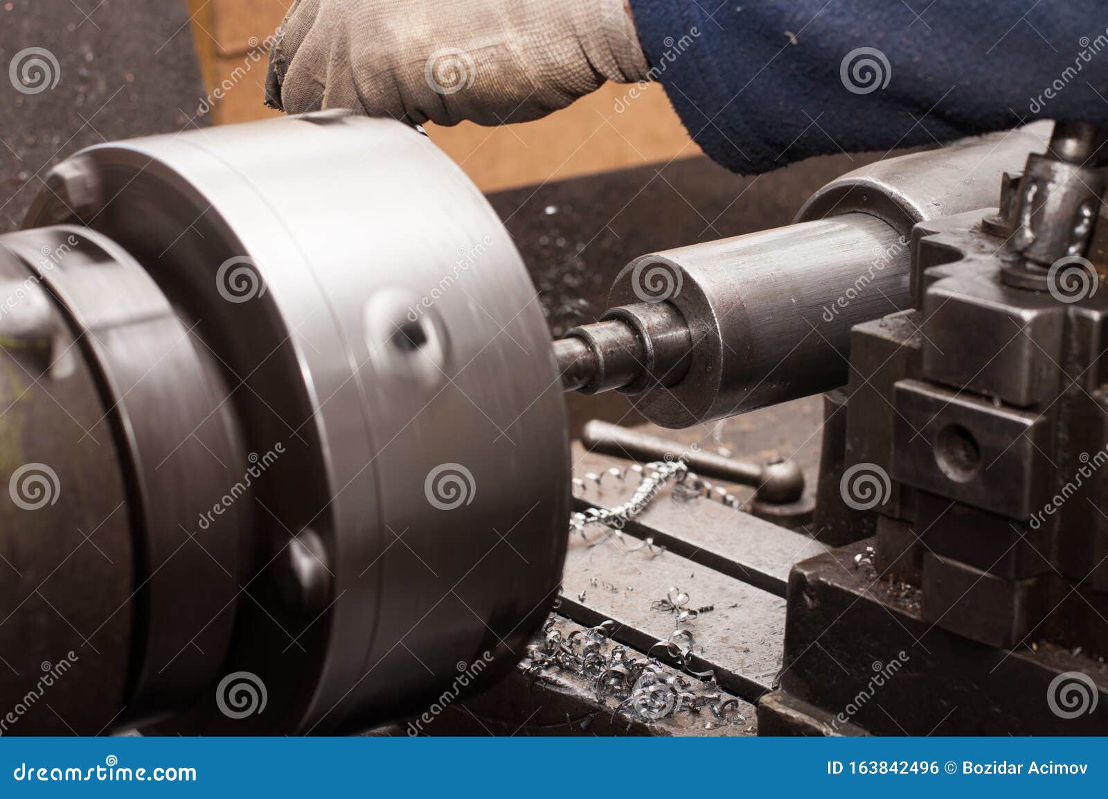 Metal Processing by Lathe Machine. Cutting Tool at Mechanical Turning ...