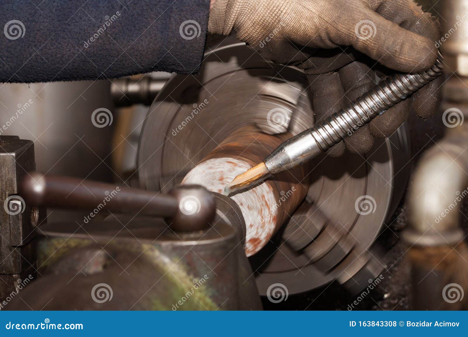 Metal Processing by Lathe Machine. Cutting Tool at Mechanical Turning ...