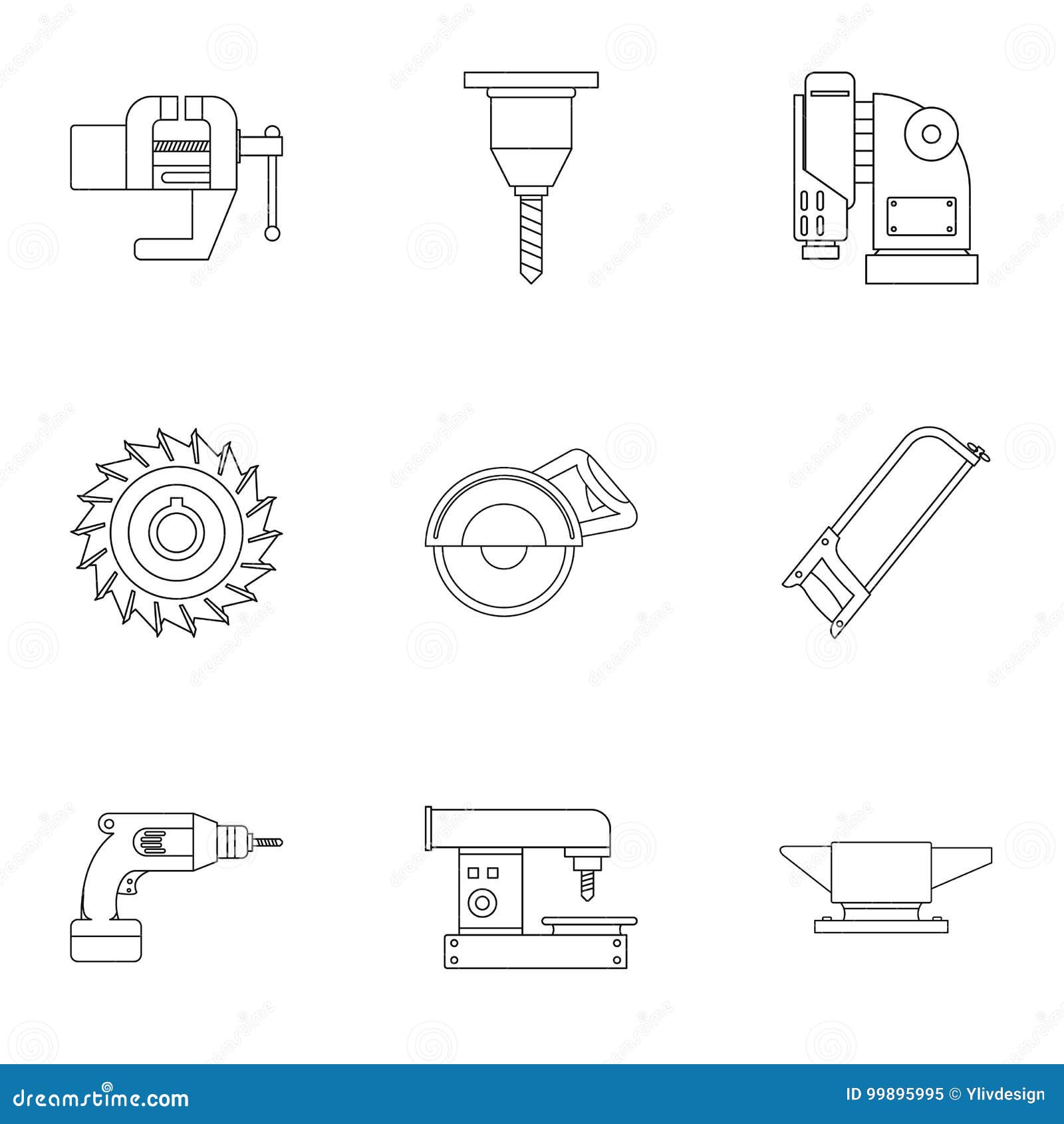 Metal Processing Tool Icon Set, Outline Style Stock Vector ...