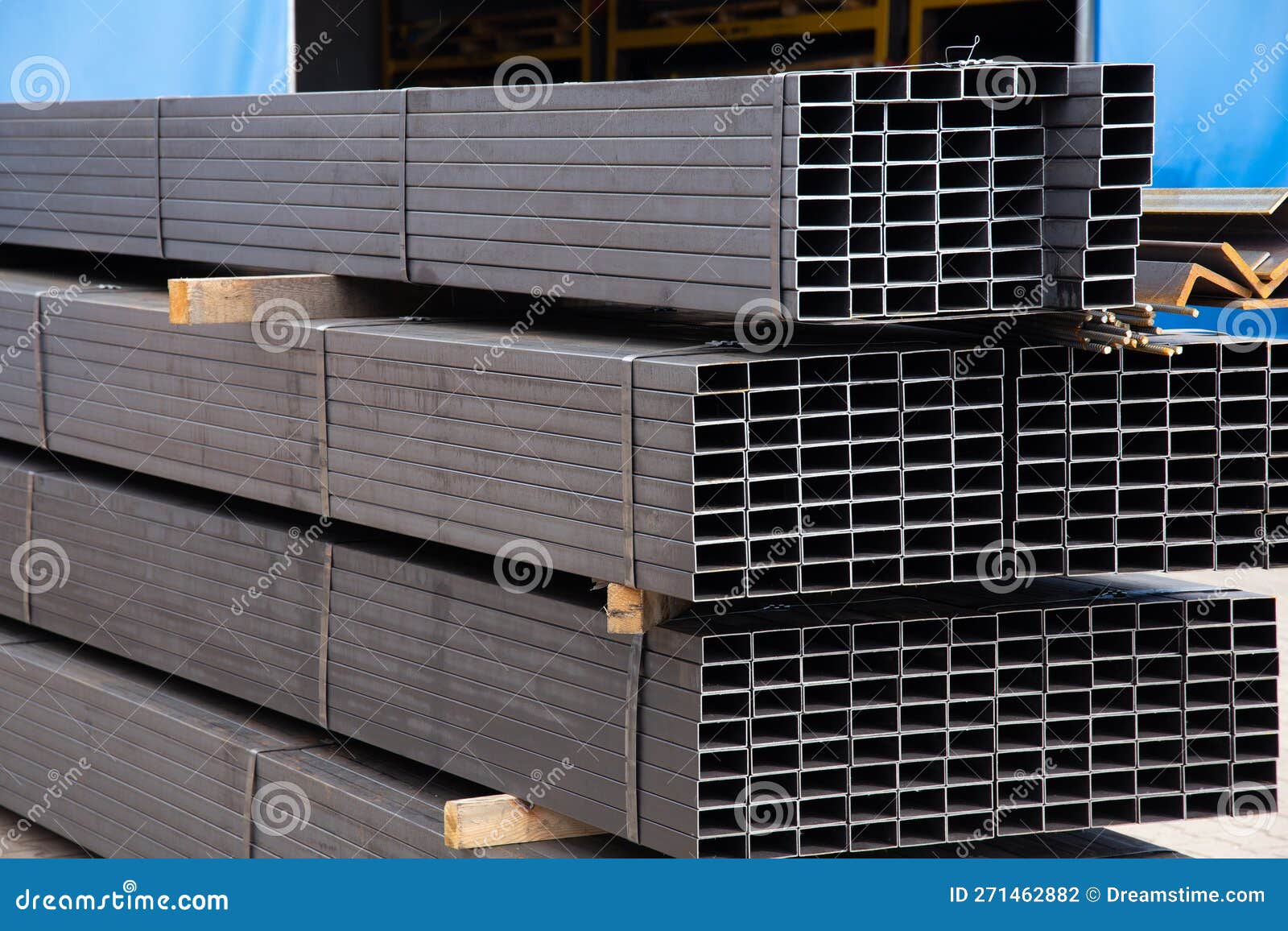 Metal Profile Pipe of Rectangular Cross Section in Packs Stock Photo ...