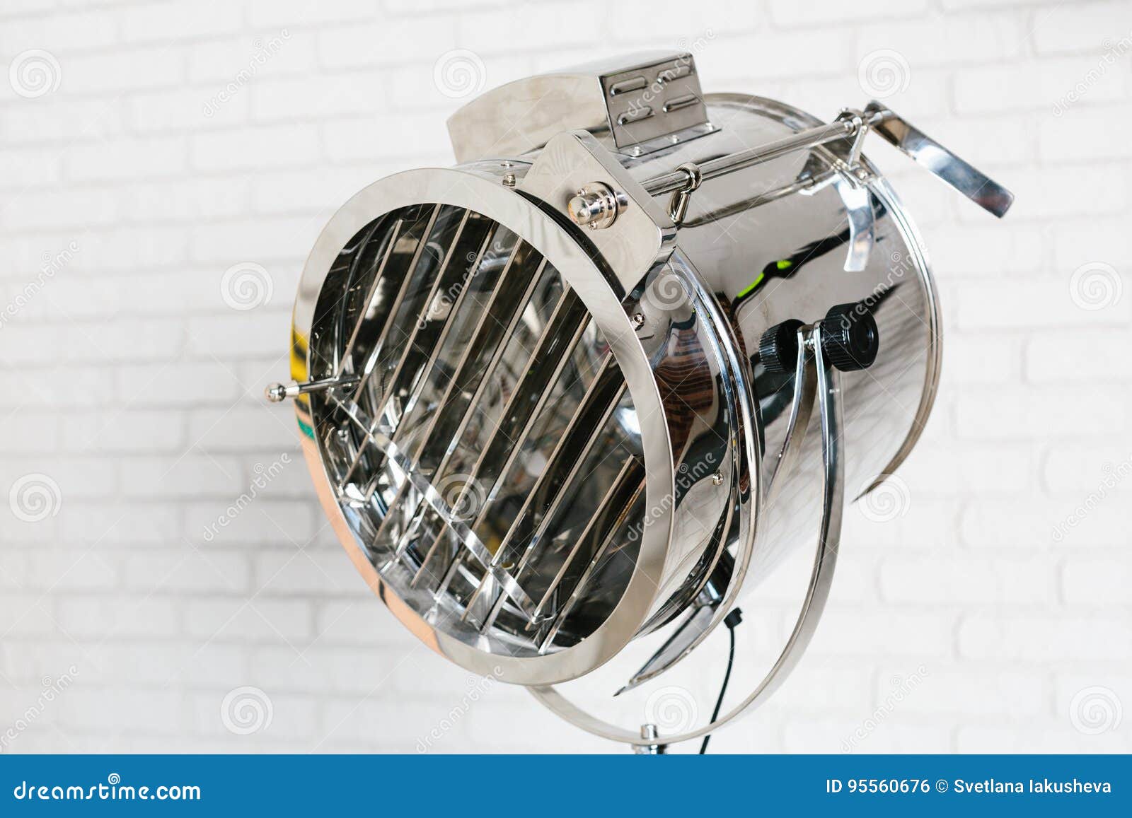 Metal Projector on White Brick Wall Stock Photo - Image of indoor ...