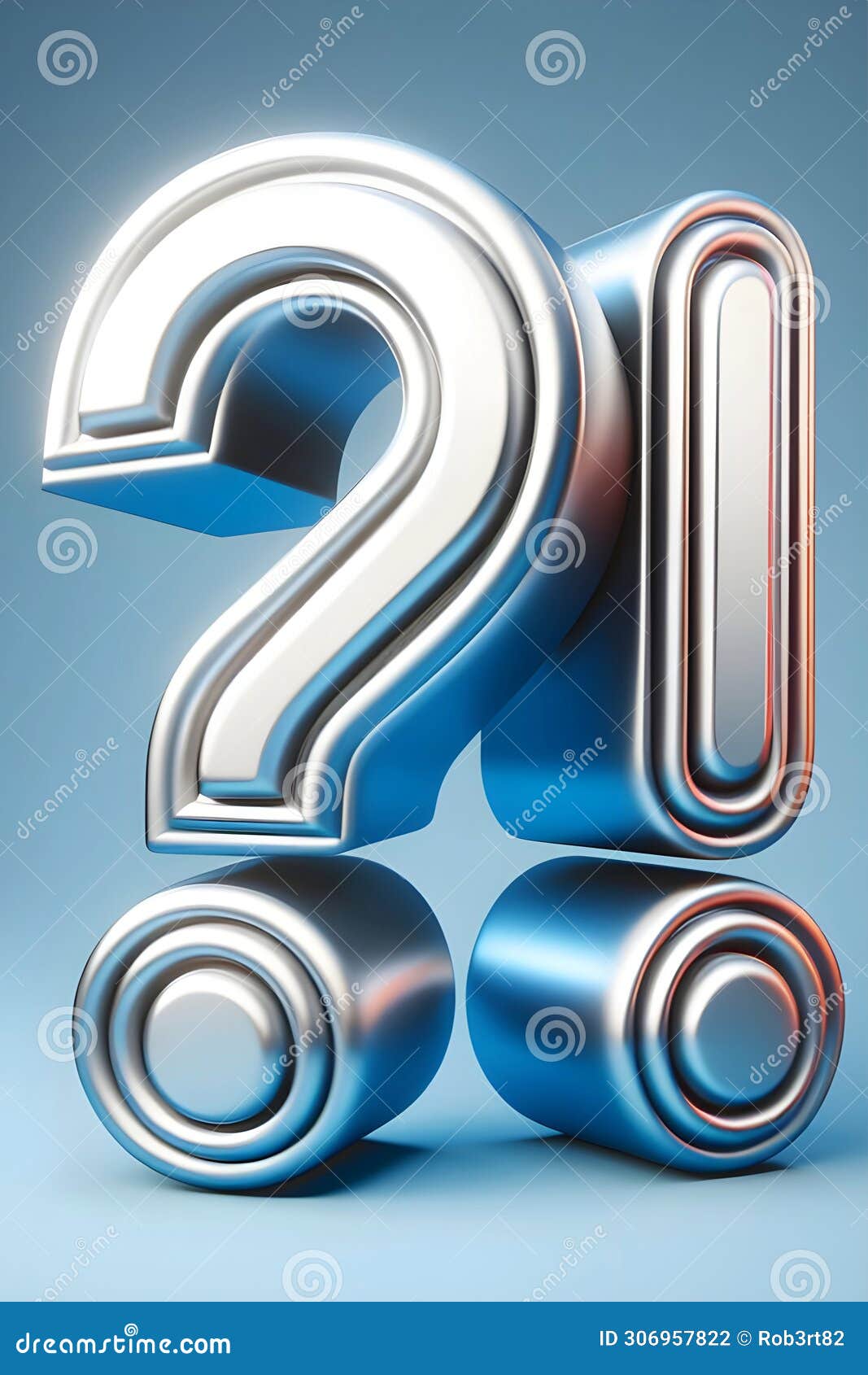 Metal Question and Exclamation Mark on Blue Background. 3D Rendering ...