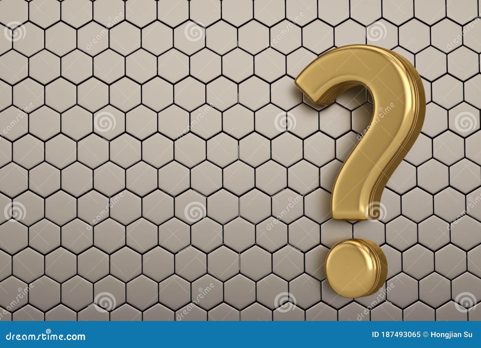 Metal Question Mark on Black Hexagon Grid. 3D Illustration Stock ...