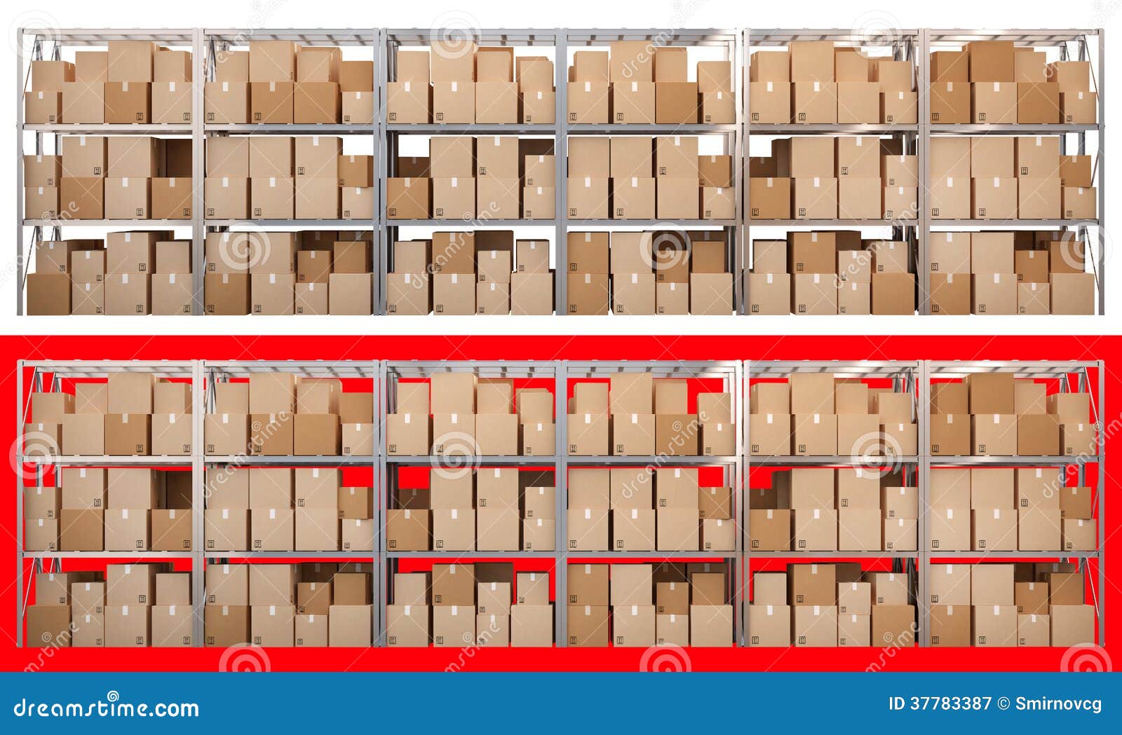 Metal Racks With Boxes Isolated On White And Red Background Stock Image ...