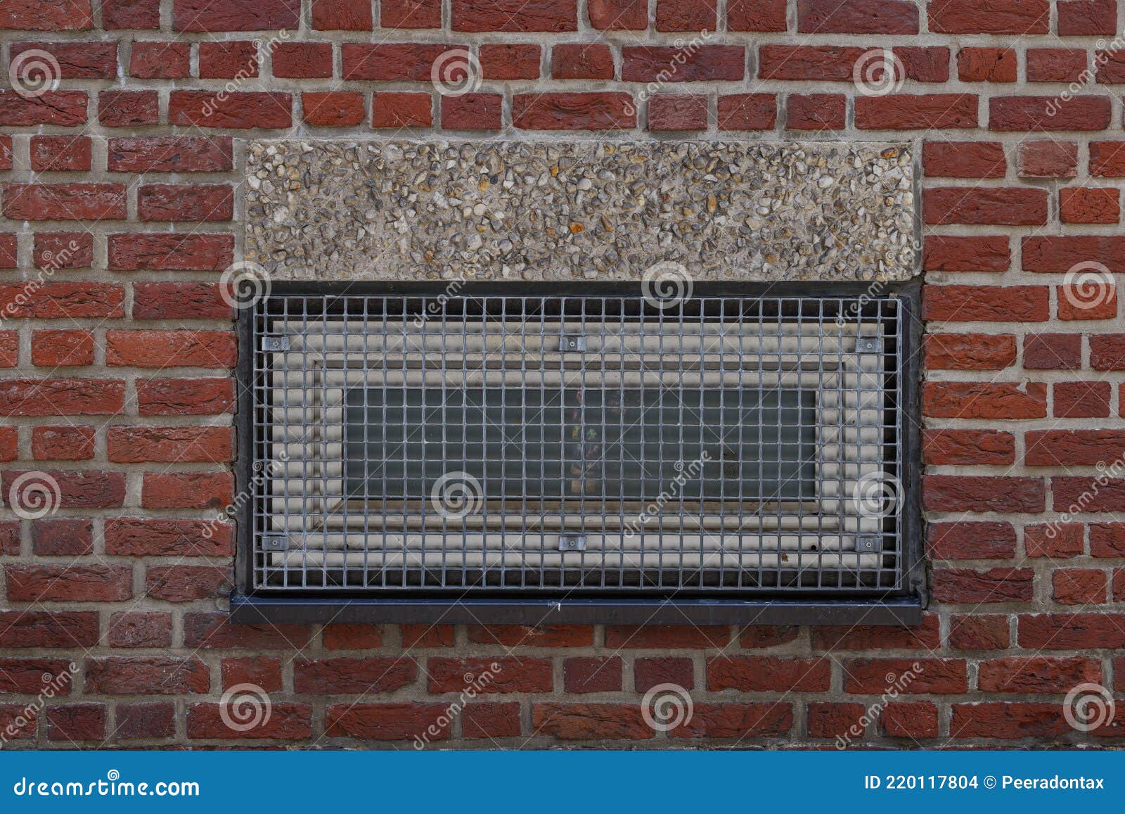 Metal Rectangular Windows With Grating On Rough Brick Wall. Stock ...