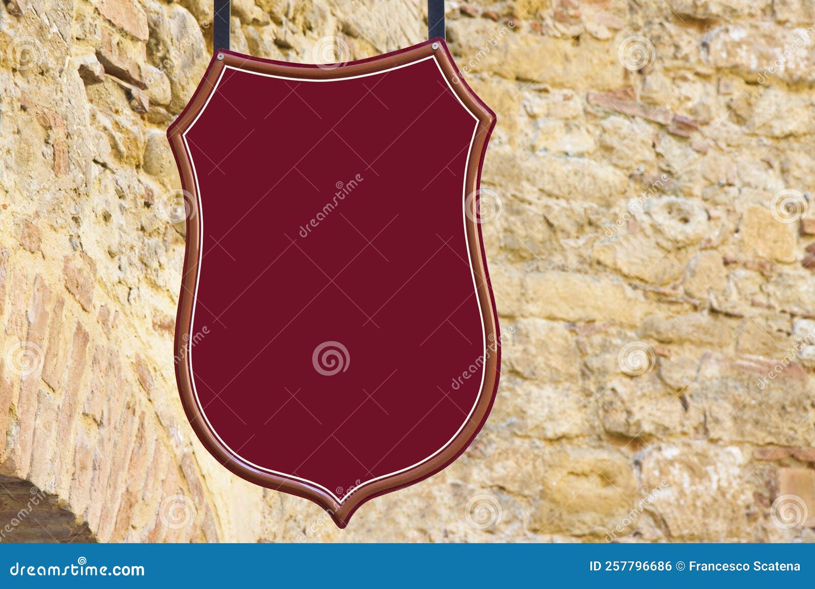 Metal Red Placard Against an Old Stone Wall Stock Photo - Image of ...