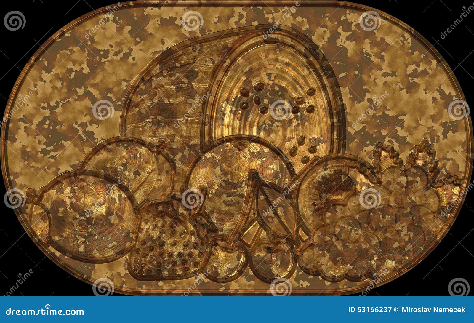 Metal Relief Plate Fruit Symbols Stock Illustration - Illustration of ...