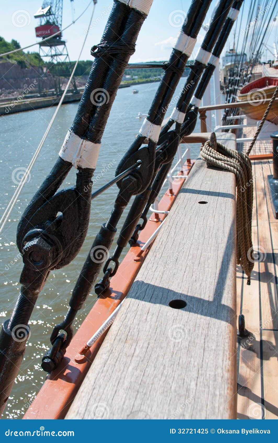 Metal Rigging and Ropes on a Deck Stock Image - Image of blue ...