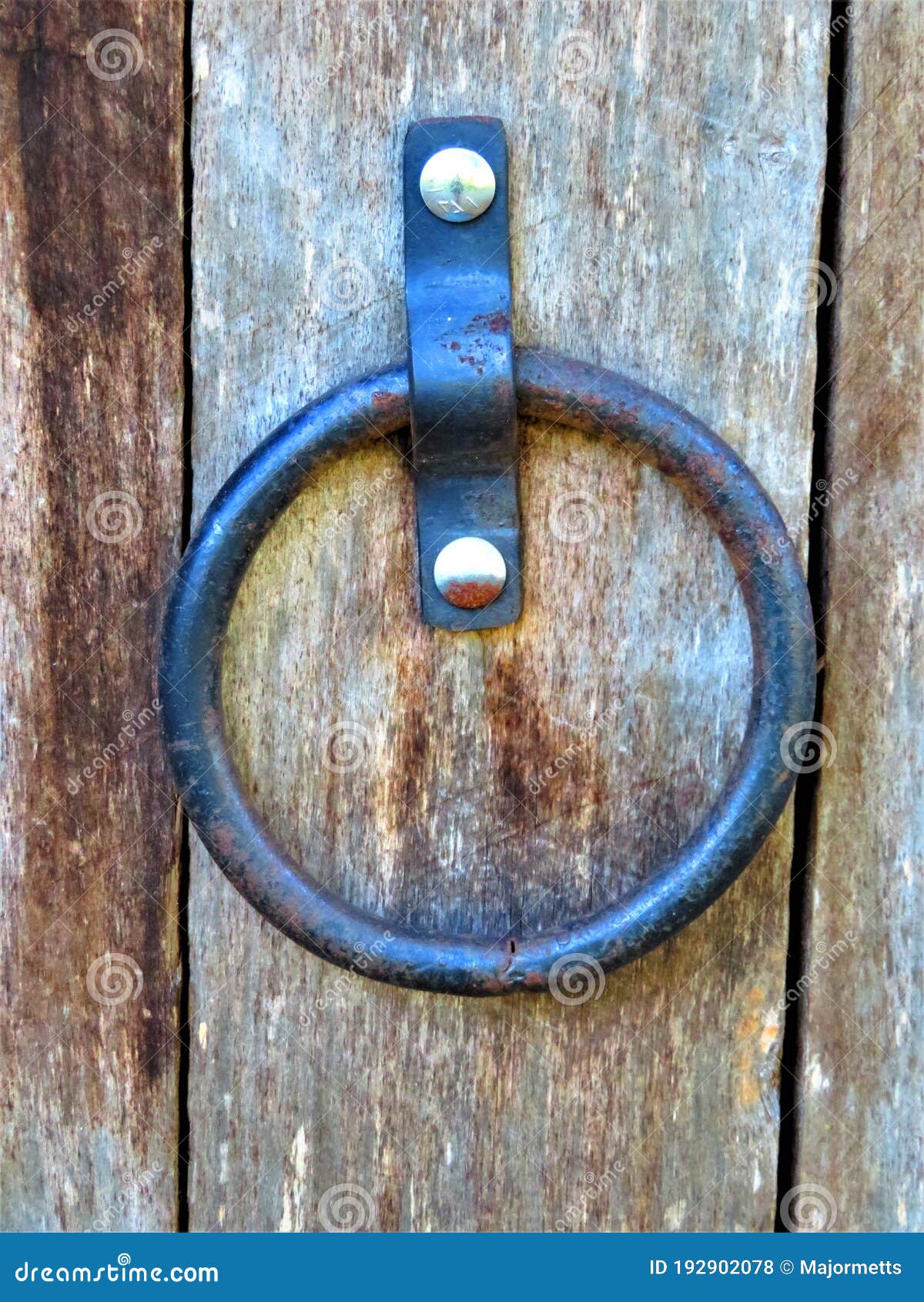 Metal Ring and Bracket on Wood Door Stock Photo - Image of bracket ...