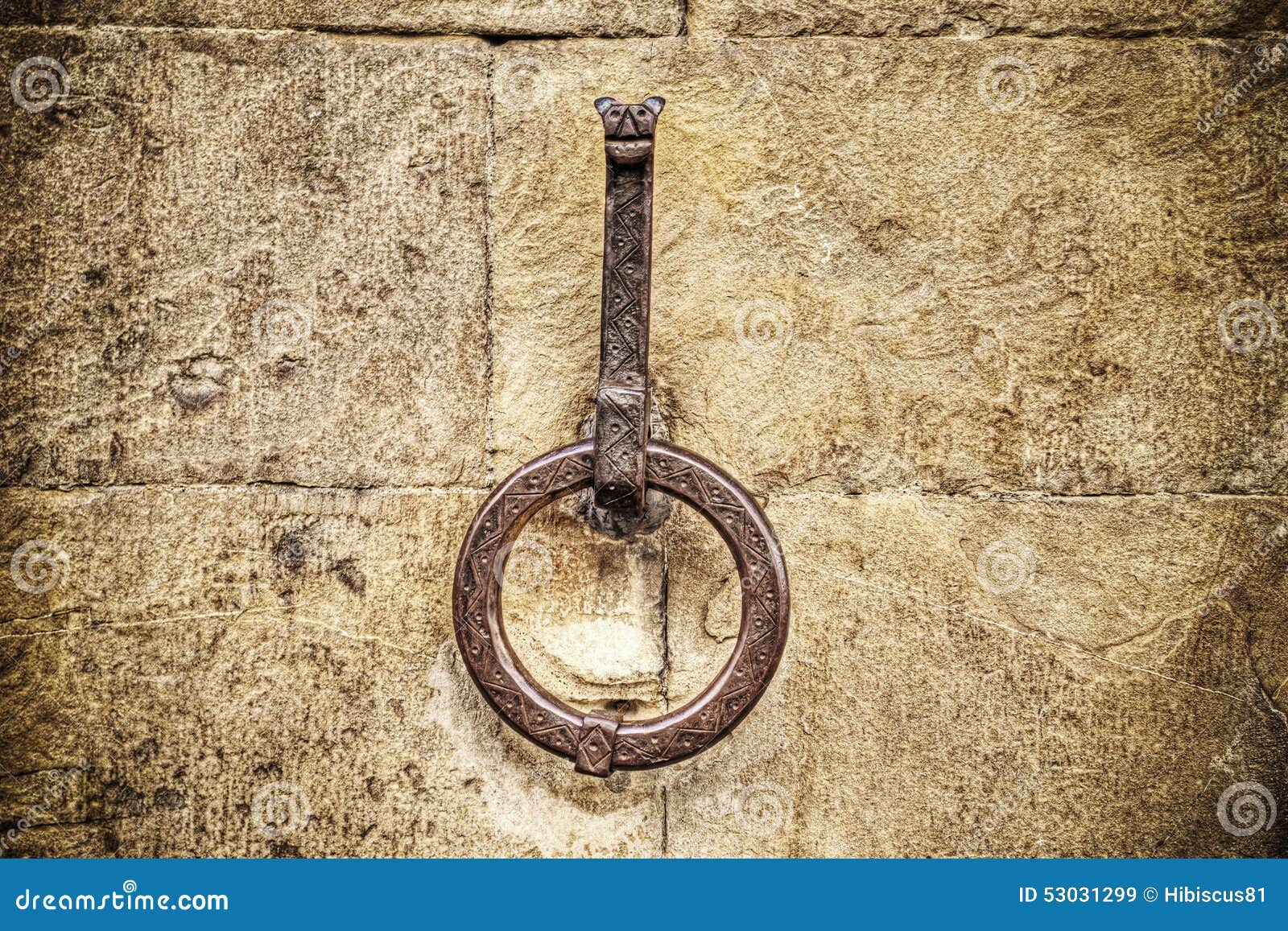 Metal Ring on a Grunge Wall in Vintage Tone Stock Image - Image of ...