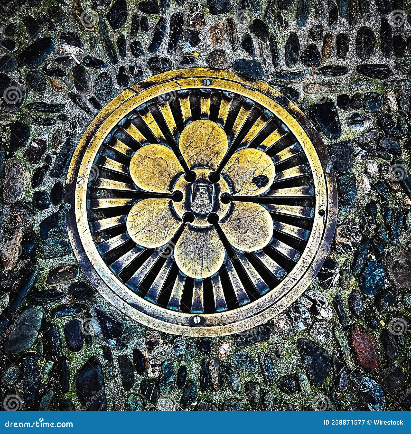 Metal Road Hatch Shaped Like a Flower Stock Image - Image of ...