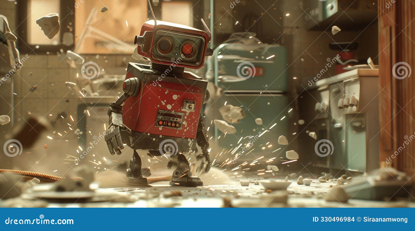 Metal Robot With Different Emotions As Cartoon Mechanical Android In ...