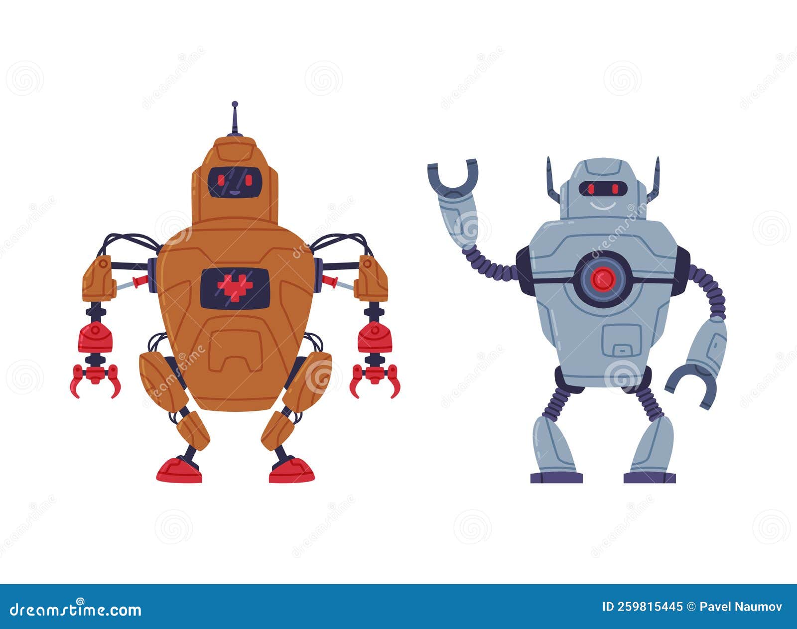 Metal Robot Machine with Limbs for Labor Automation Vector Set Stock ...