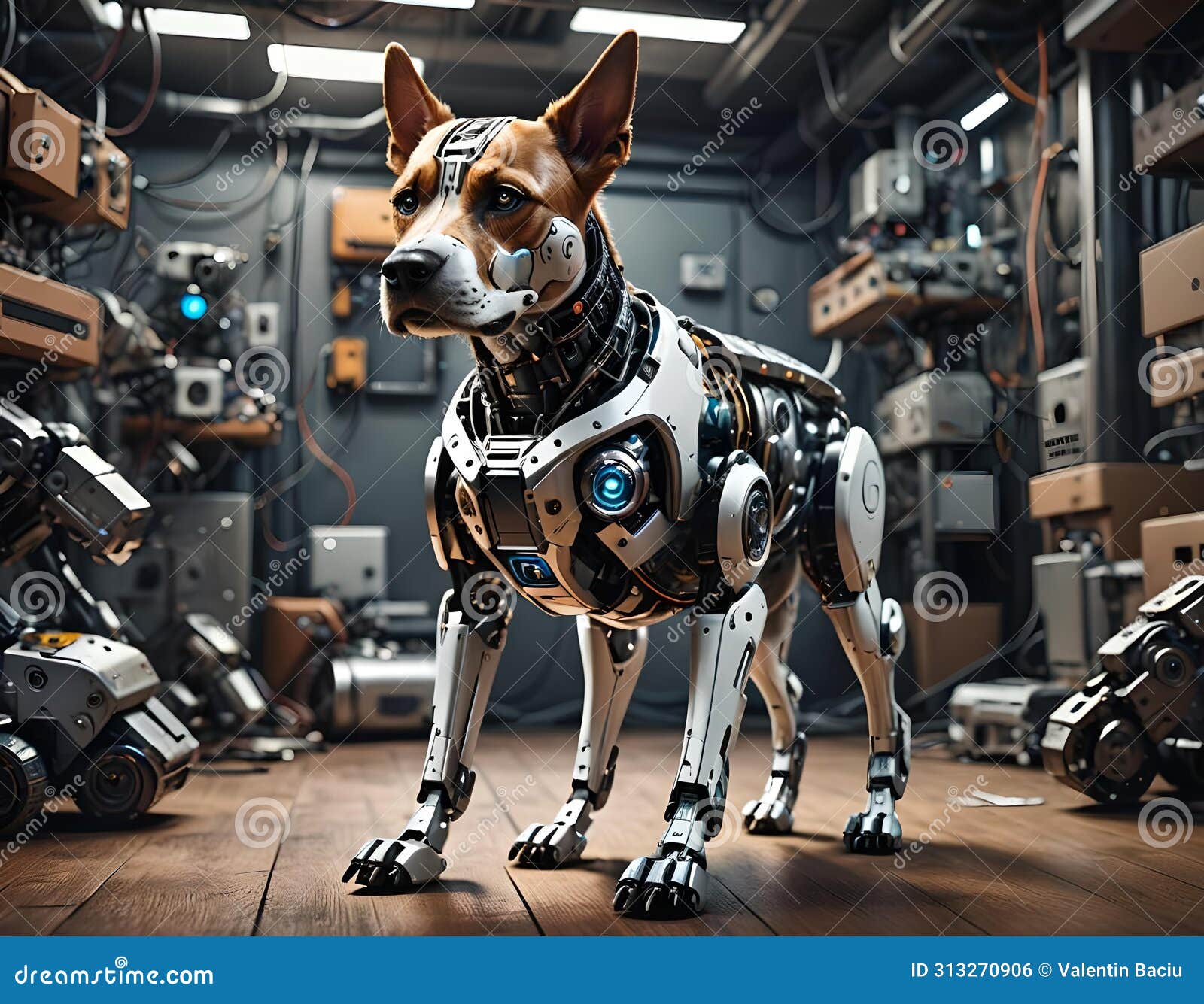 Metal robotic dog stock photo. Image of artificial, science - 313270906