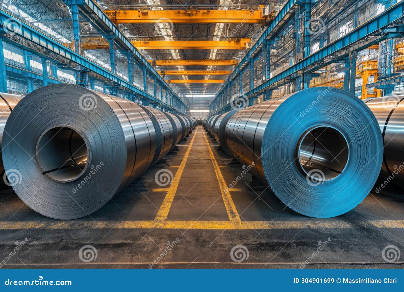 Metal Rolled Products on a Large Warehouse Stock Illustration ...