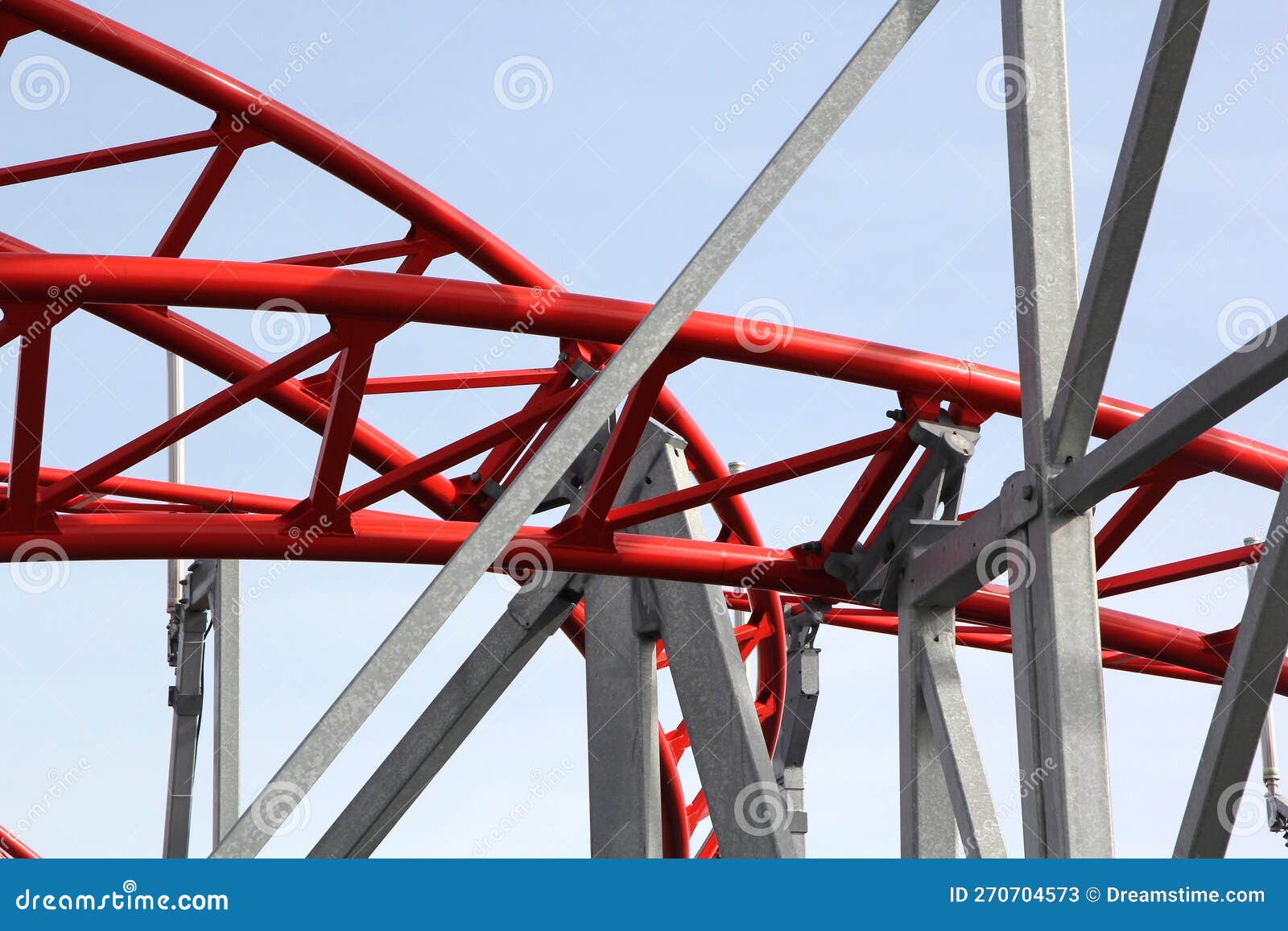 Metal Roller Coaster Close Up with Red Rails Stock Image - Image of ...