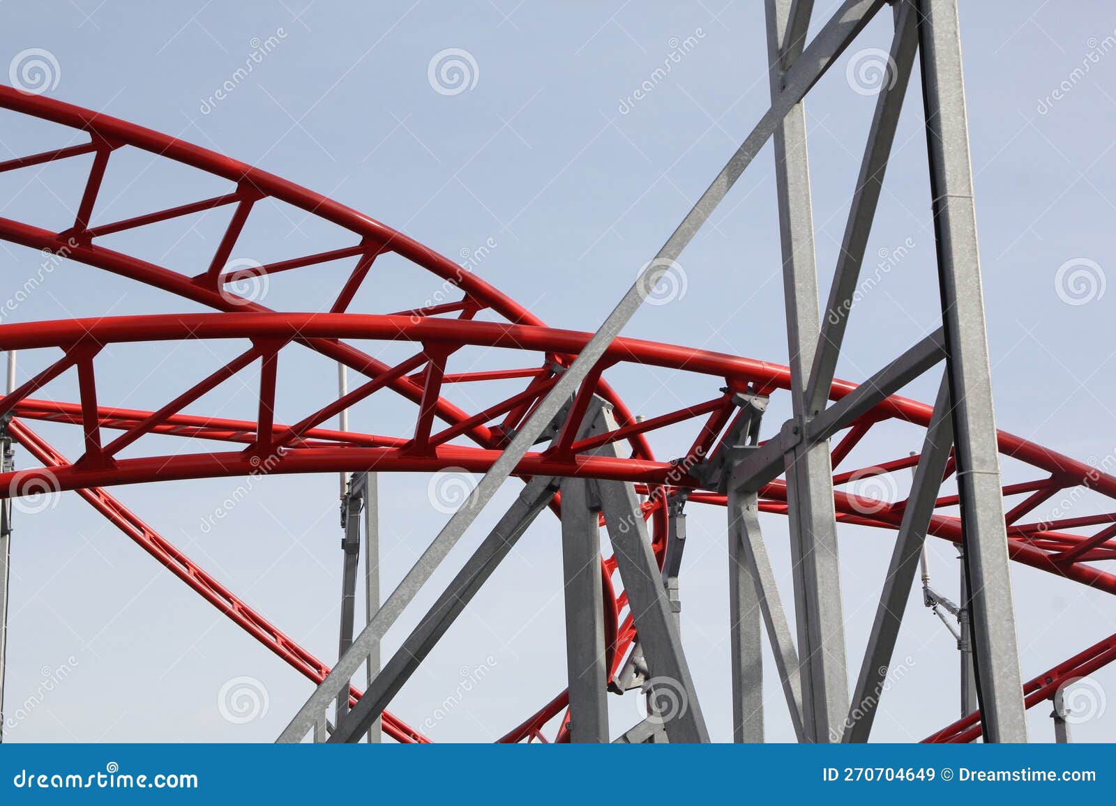 Metal Roller Coaster Close Up with Red Rails Stock Image - Image of ...