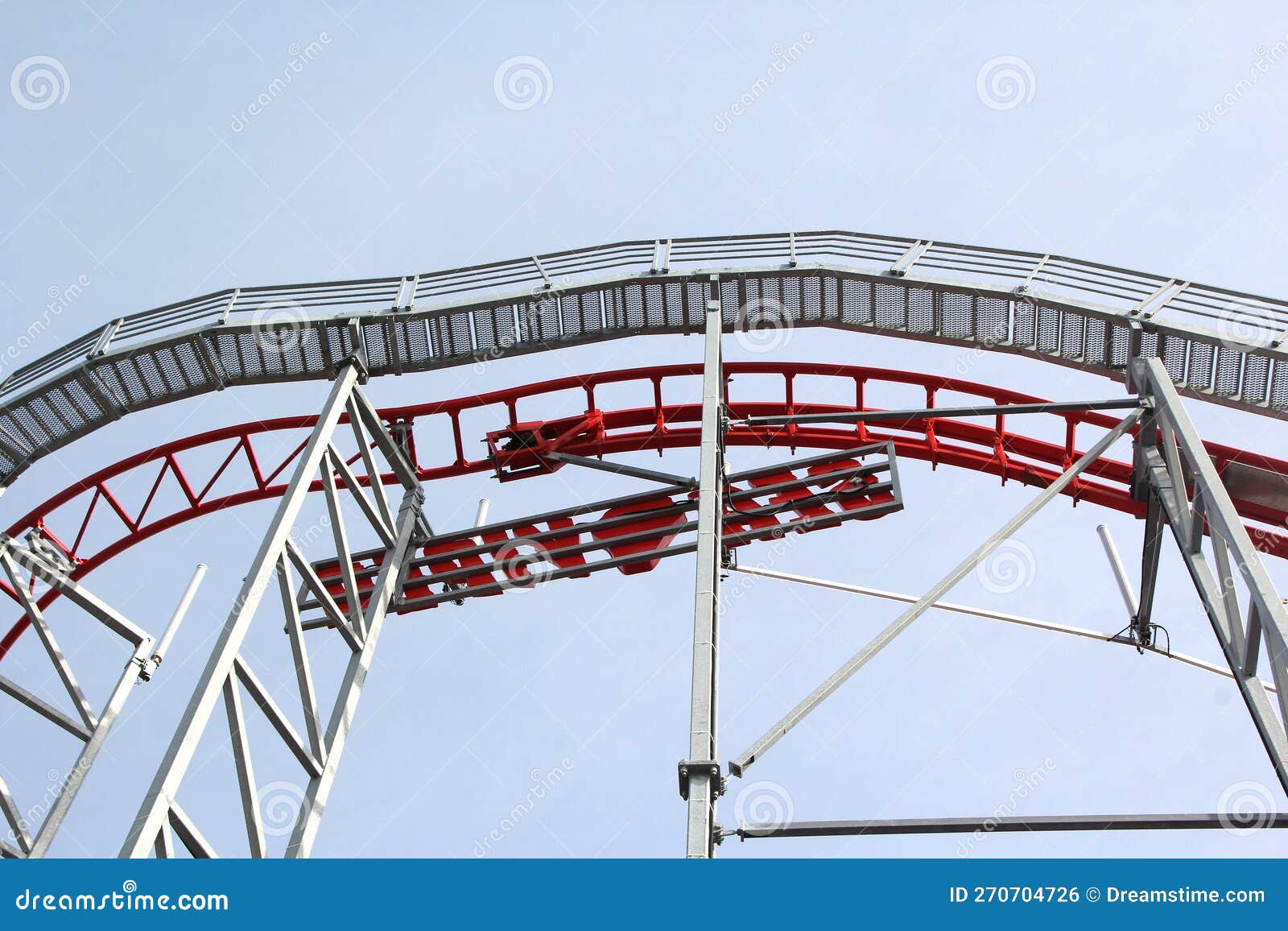 Metal Roller Coaster Close Up with Red Rails Stock Photo - Image of ...