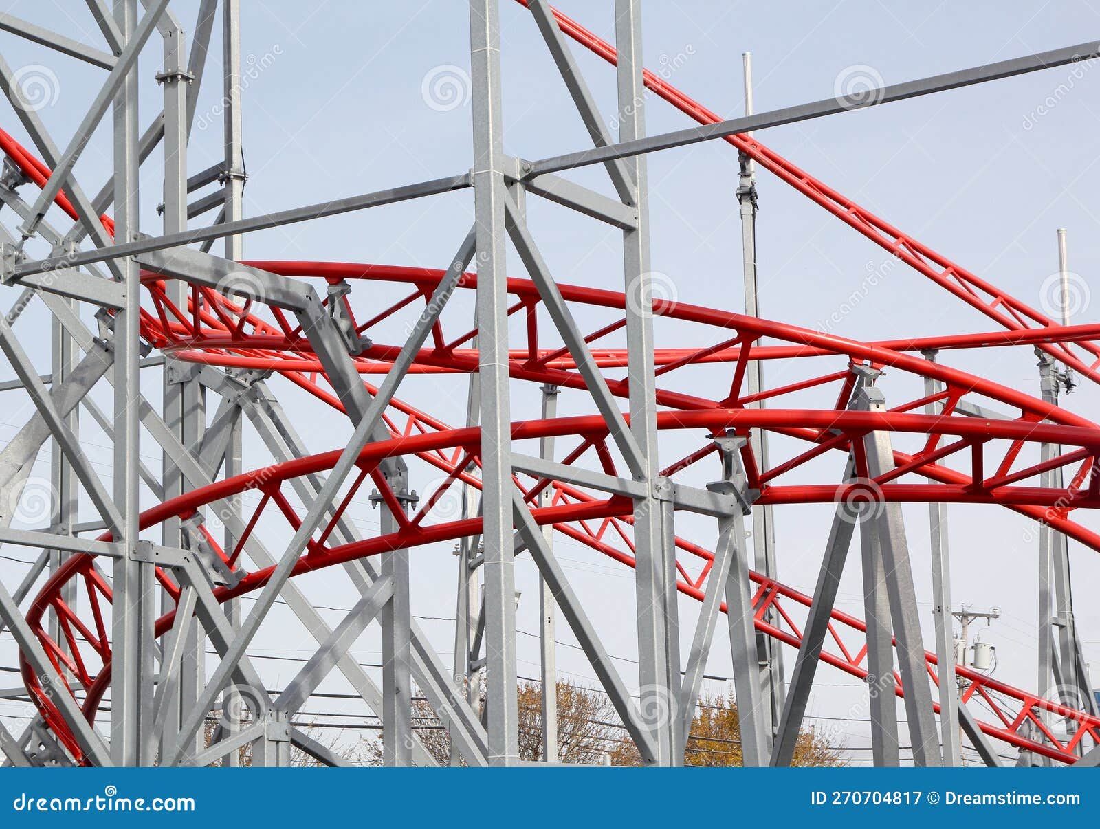 Metal Roller Coaster Close Up with Red Rails Stock Image - Image of ...